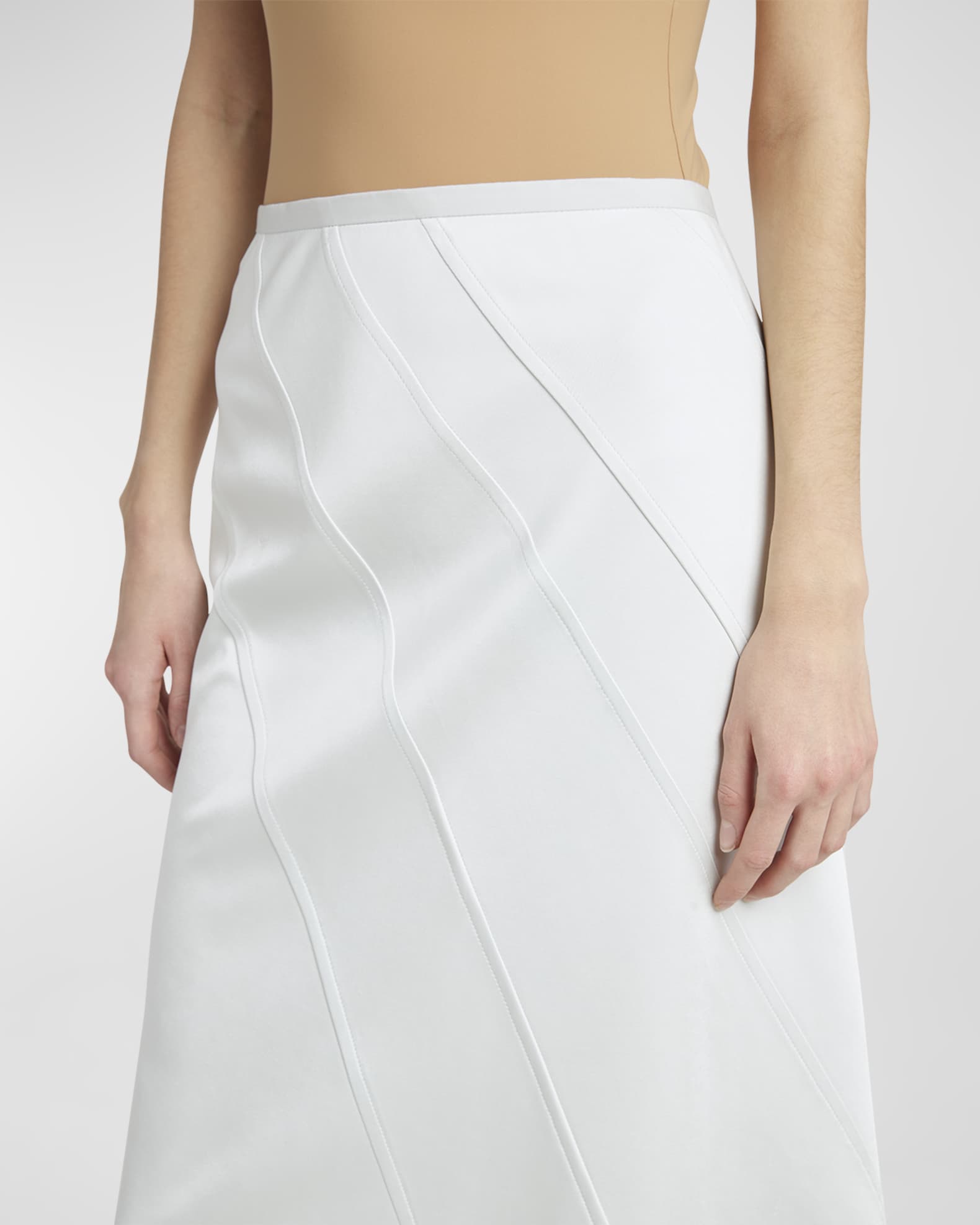 Jil Sander Diagonal Pintuck Midi A-Line Skirt | Neiman Marcus