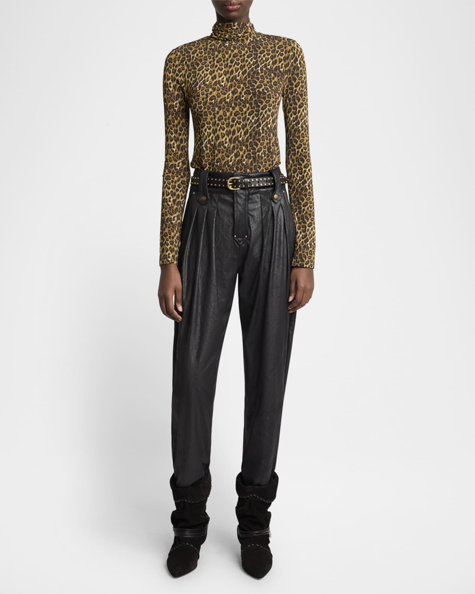 Isabel Marant Joyela Leopard Print Jersey Turtleneck Top | Neiman Marcus