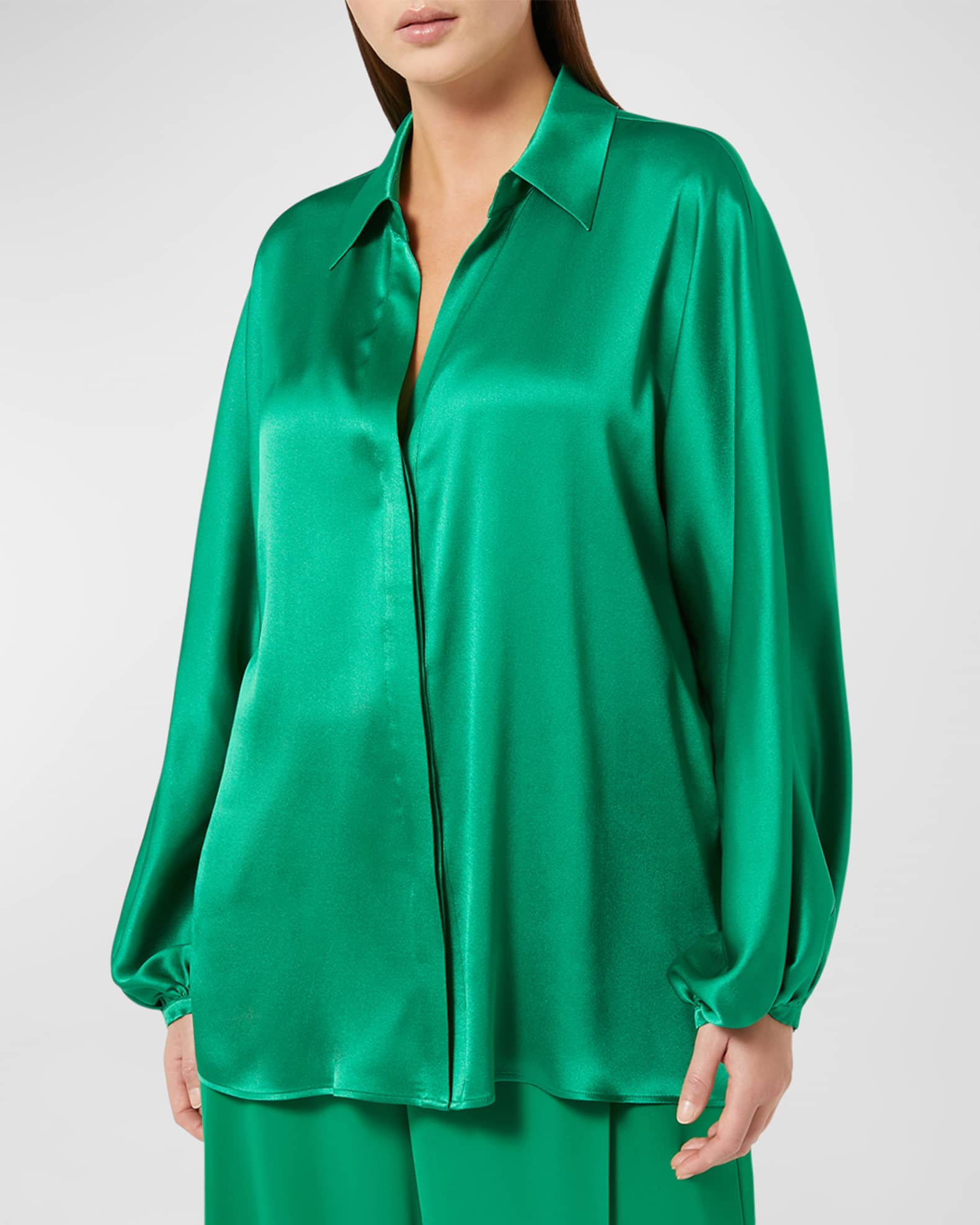 Marina Rinaldi Plus Size Acanto Blouson-Sleeve Blouse | Neiman Marcus