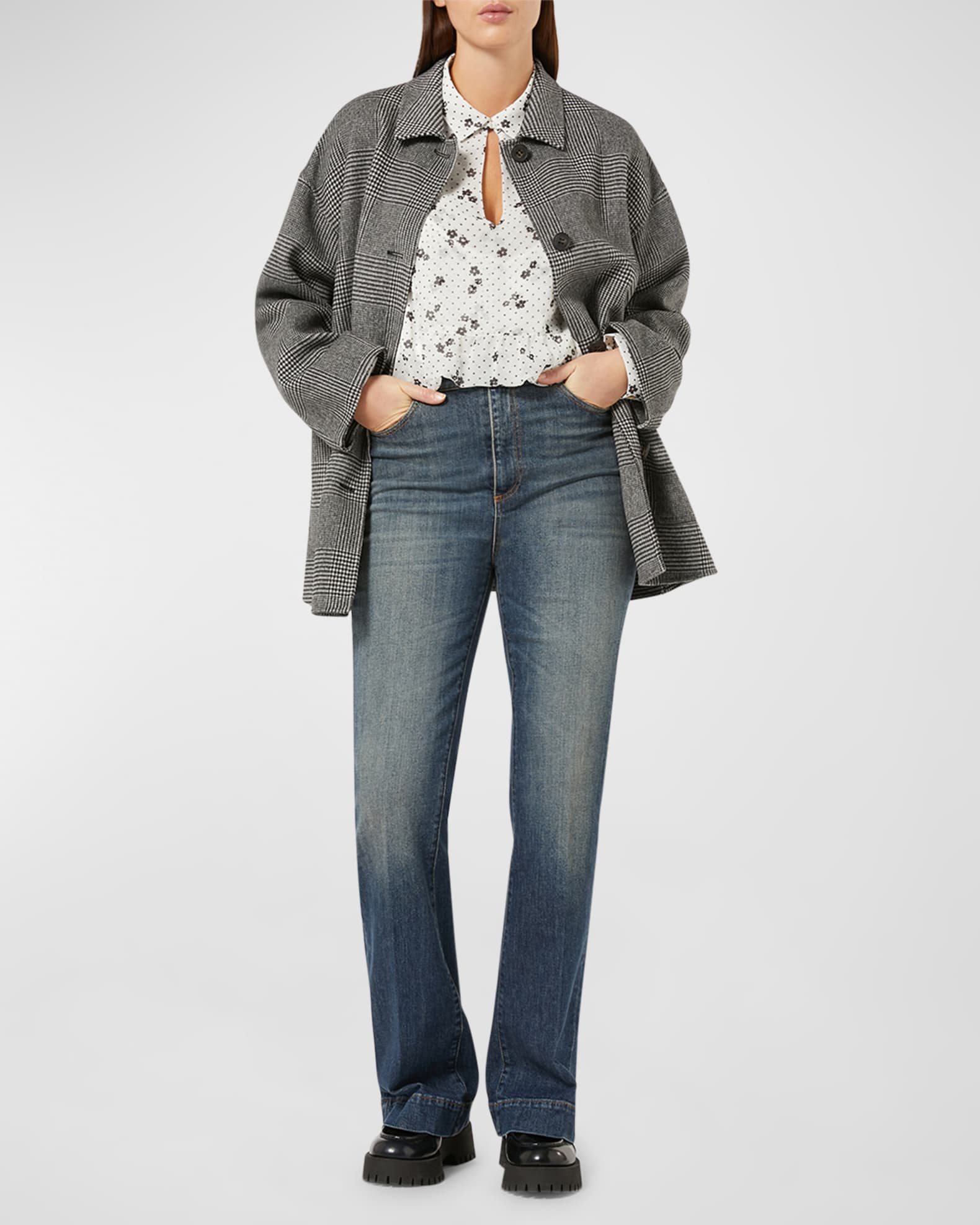 Marina Rinaldi Plus Size Nadia Check-Print Wool-Blend Coat | Neiman Marcus