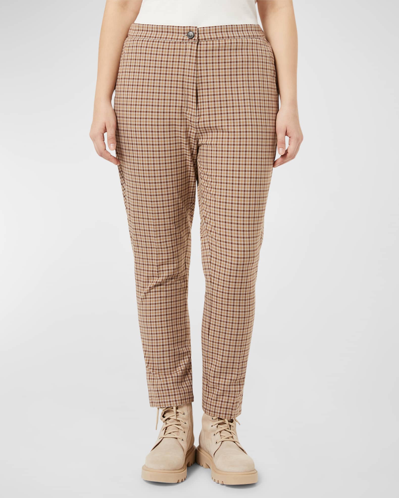 Marina Rinaldi Plus Size Rossana Check-Print Slim Pants | Neiman Marcus