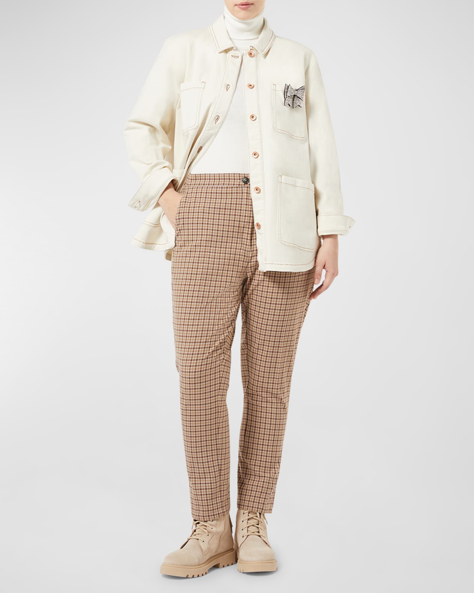 Marina Rinaldi Plus Size Rossana Check-Print Slim Pants | Neiman Marcus