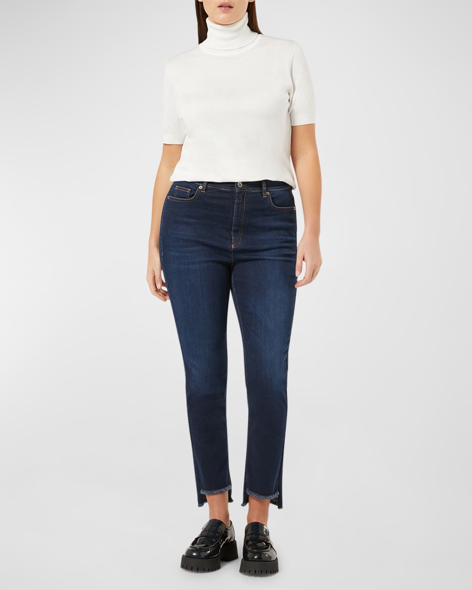 Marina Rinaldi Plus Size Cabiria Cropped Step Fray Jeans | Neiman Marcus