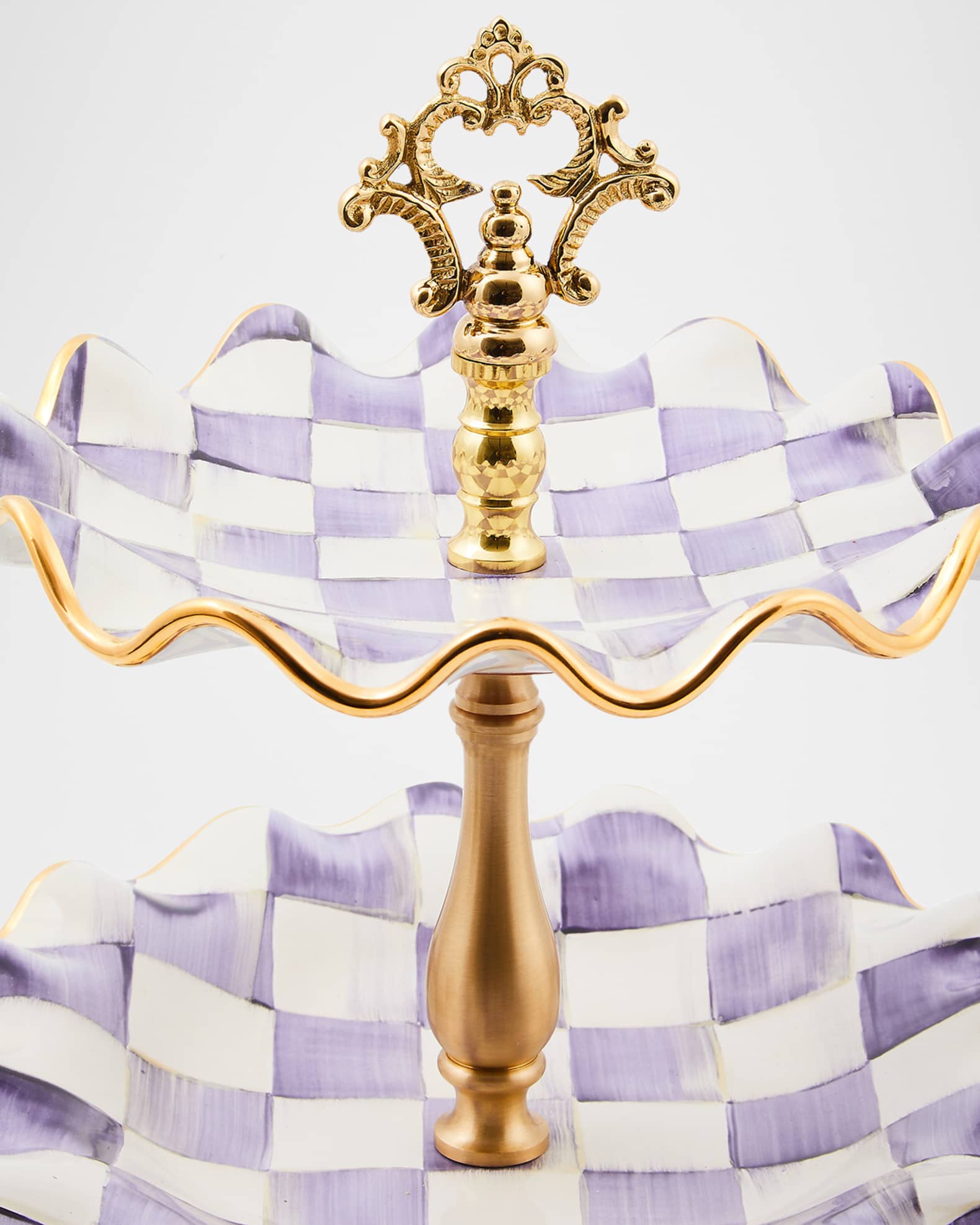 MacKenzie-Childs Plum Check Fluted Ceramic Three-Tier Sweet Stand ...