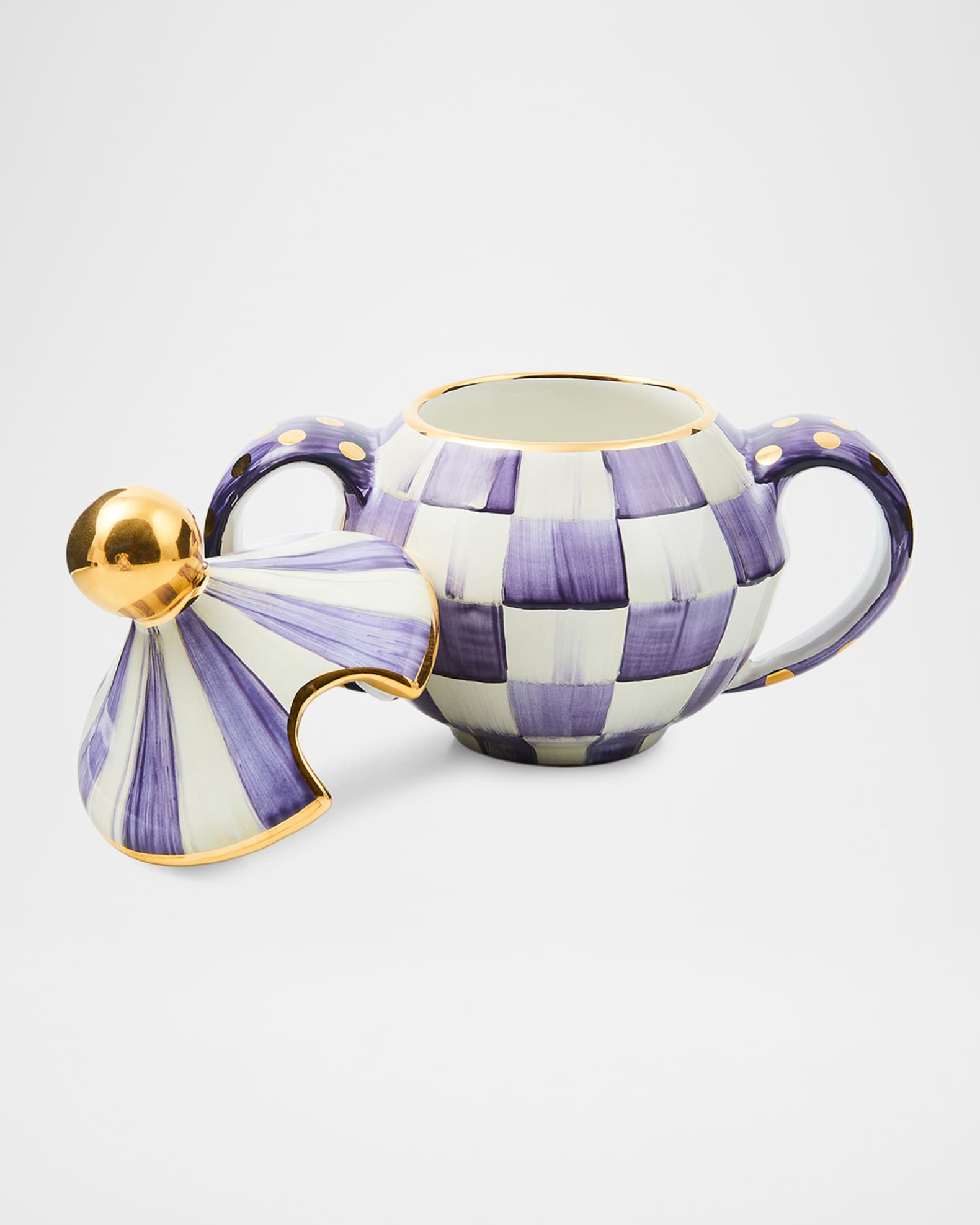MacKenzie-Childs Plum Check Ceramic Sugar Bowl with Lid | Neiman Marcus