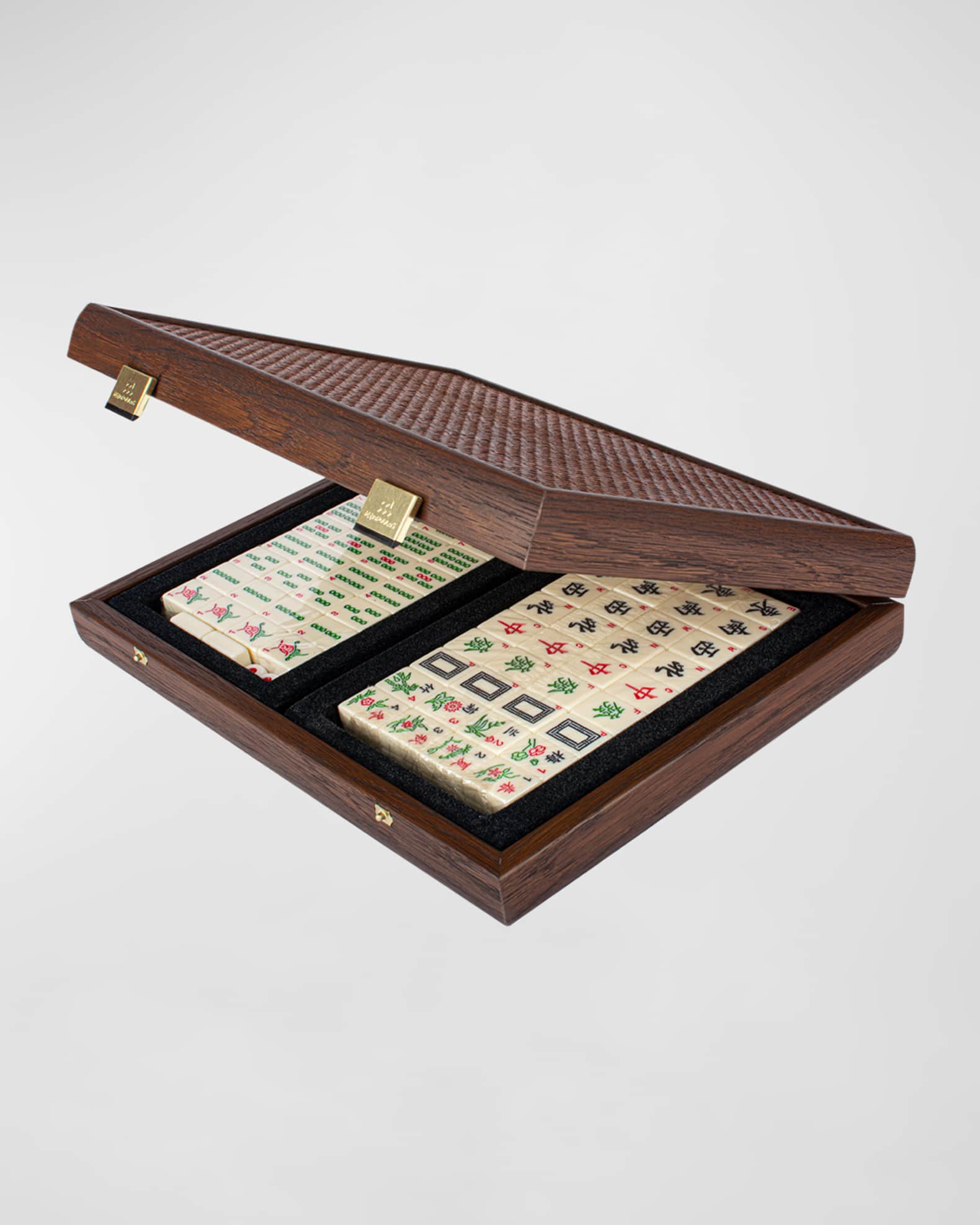 MANOPOULOS Mahjong Tiles in Dark Brown Straw Case | Neiman Marcus