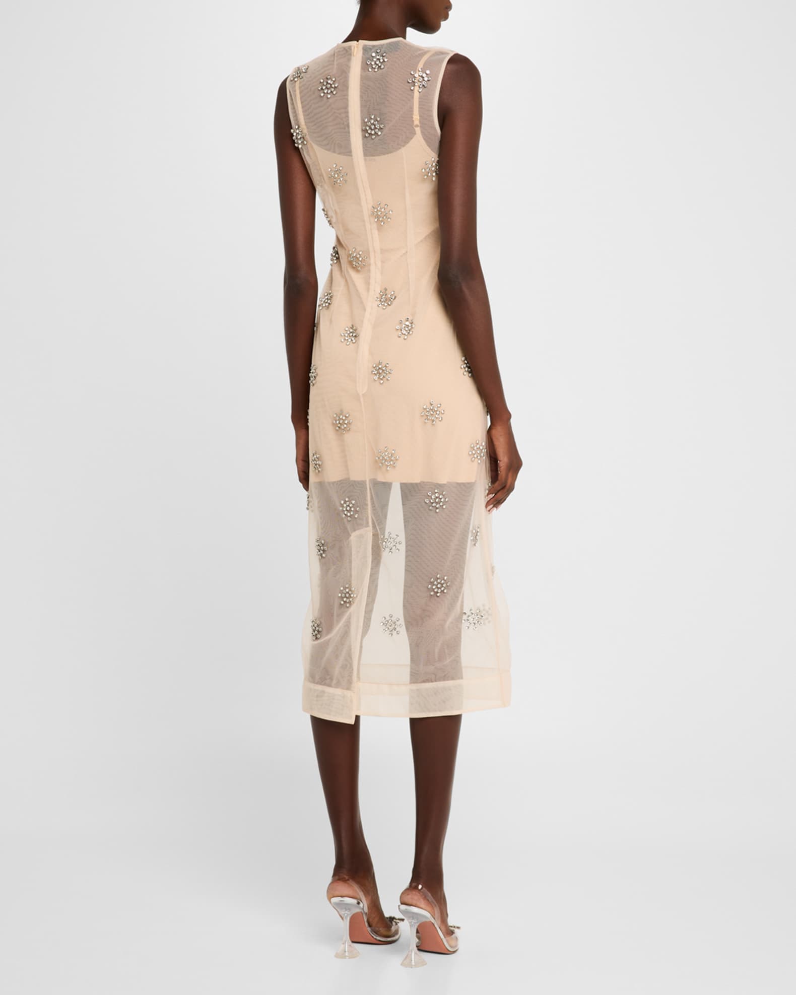 Simone Rocha Crystal Sleeveless Sheer Midi Dress | Neiman Marcus