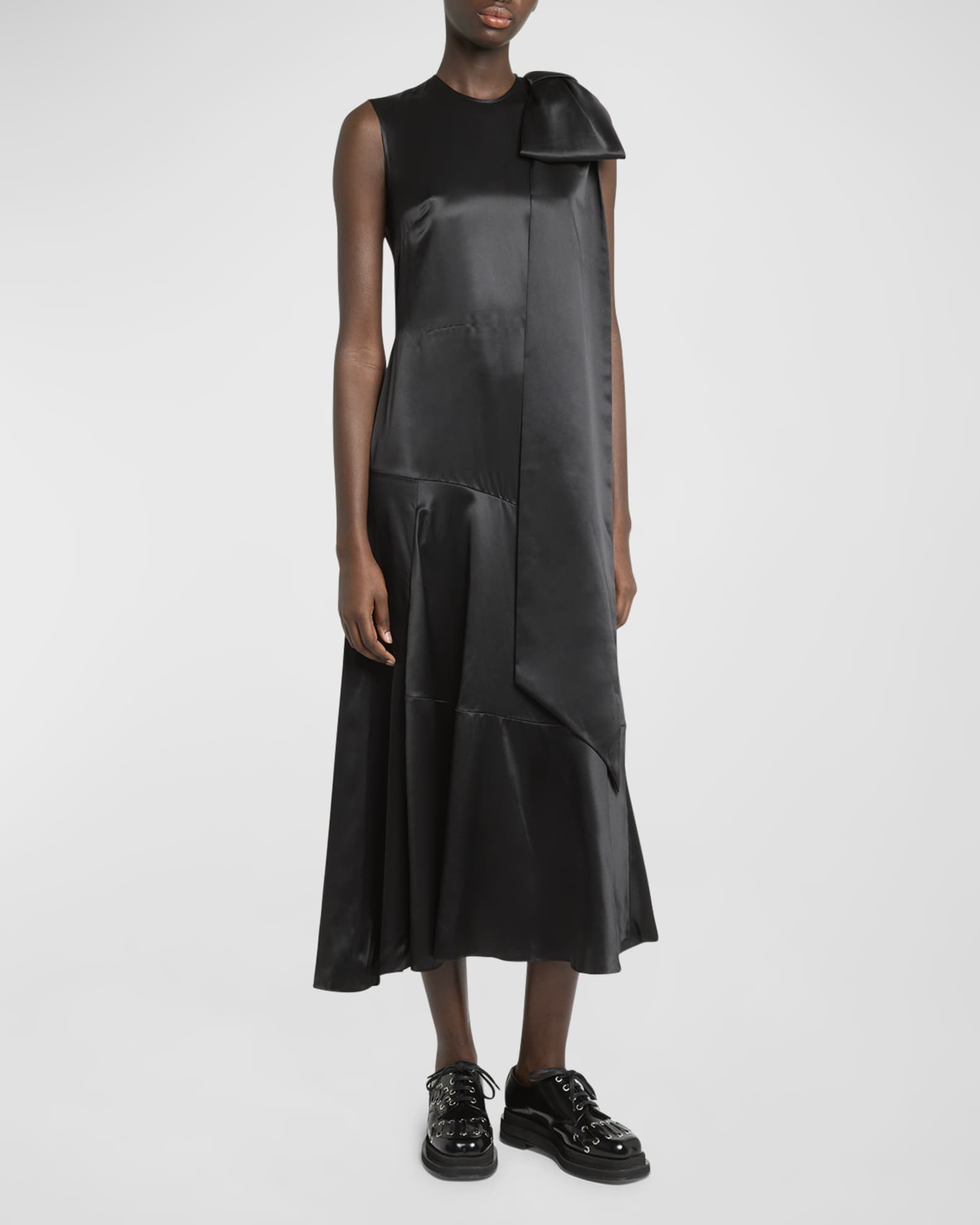 Simone Rocha Bow Sleeveless Bias-Cut Silk Midi Dress | Neiman Marcus