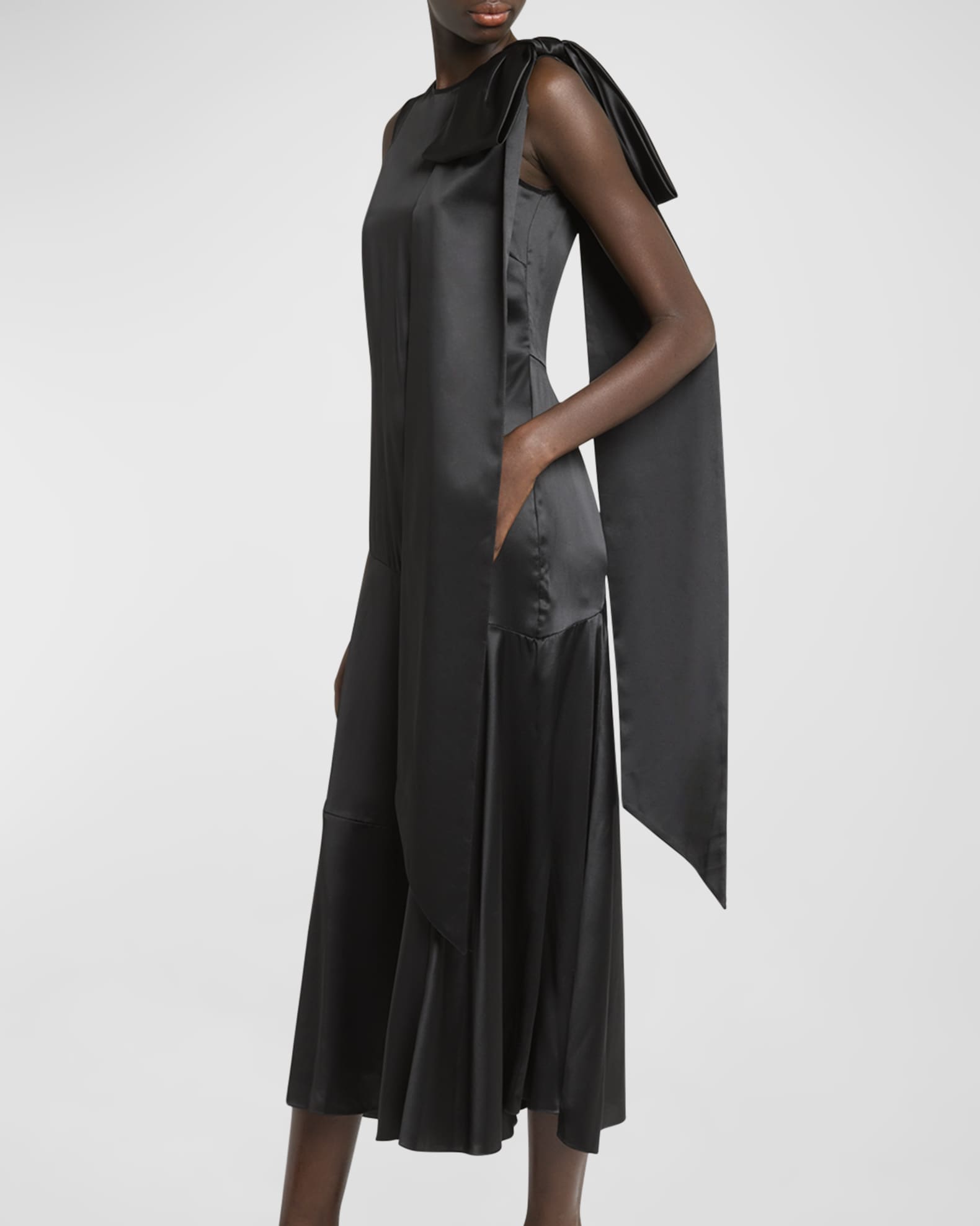 Simone Rocha Bow Sleeveless Bias-Cut Silk Midi Dress | Neiman Marcus