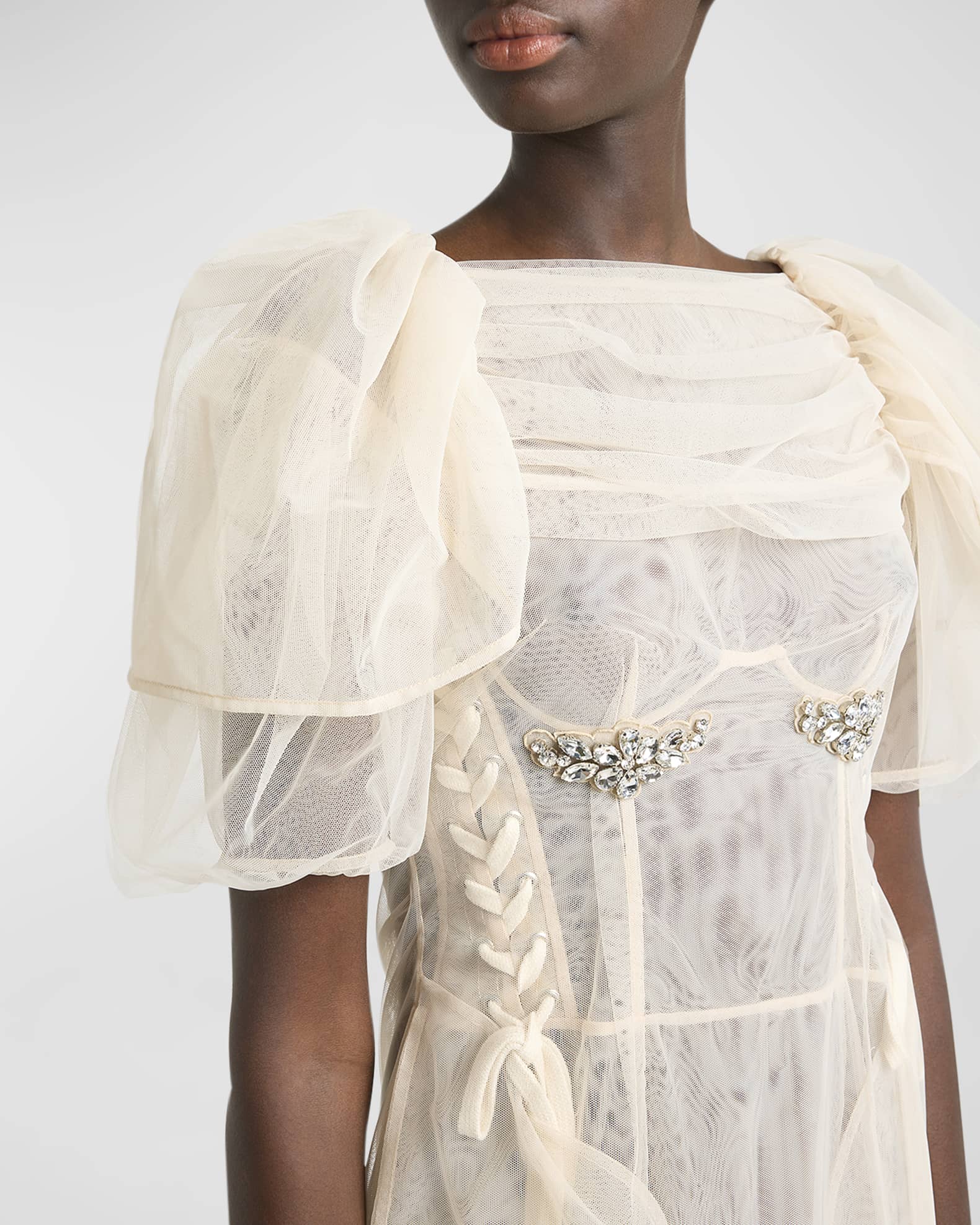 Simone Rocha Crystal Petal-Sleeve Laced Corset Midi Dress | Neiman Marcus