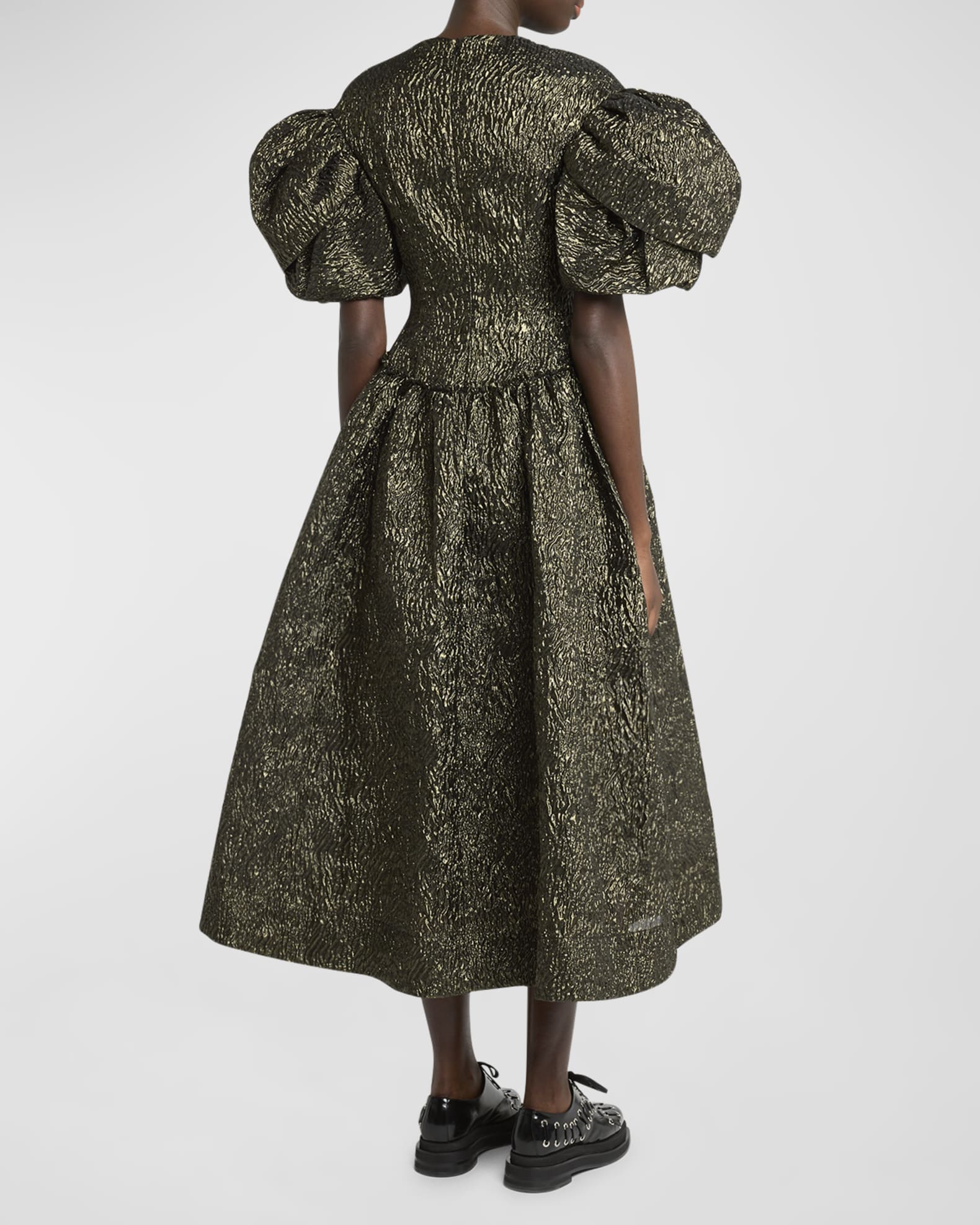 Simone Rocha Metallic Cloqué Puff-Sleeve Sculpted Corset Maxi Dress ...