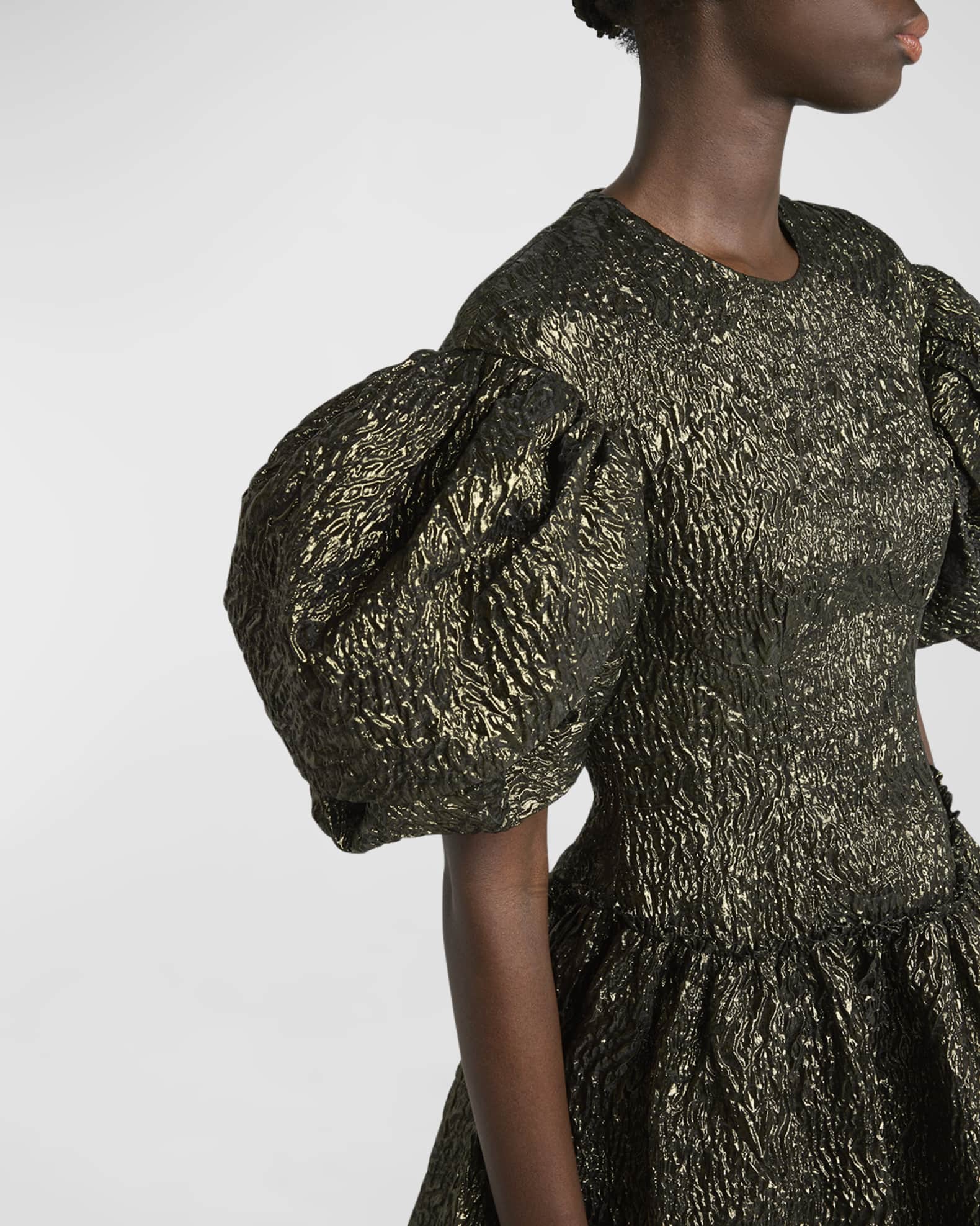 Simone Rocha Metallic Cloqué Puff-Sleeve Sculpted Corset Maxi Dress ...