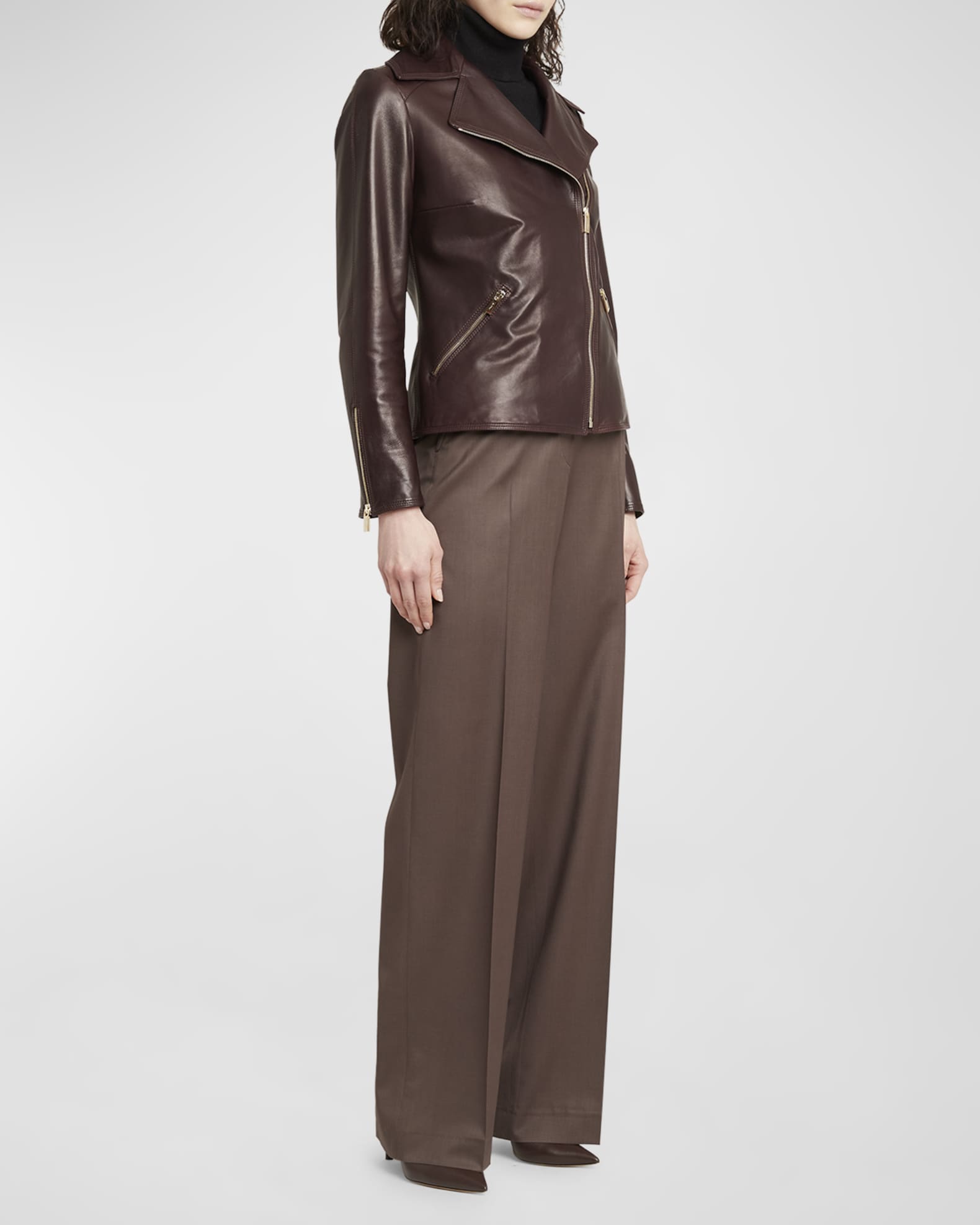 Kiton Golden-Hardware Leather Moto Jacket | Neiman Marcus