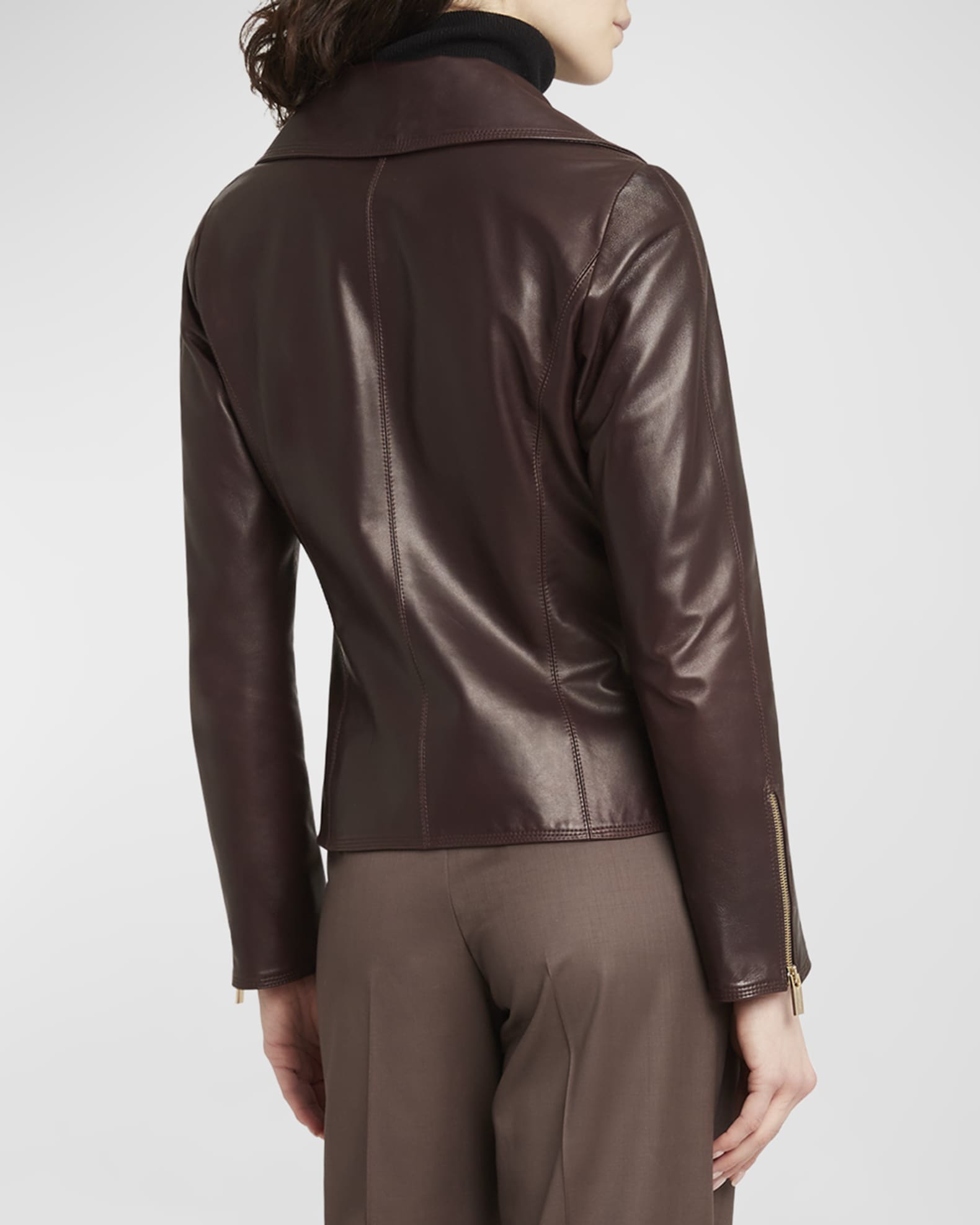 Kiton Golden-Hardware Leather Moto Jacket | Neiman Marcus