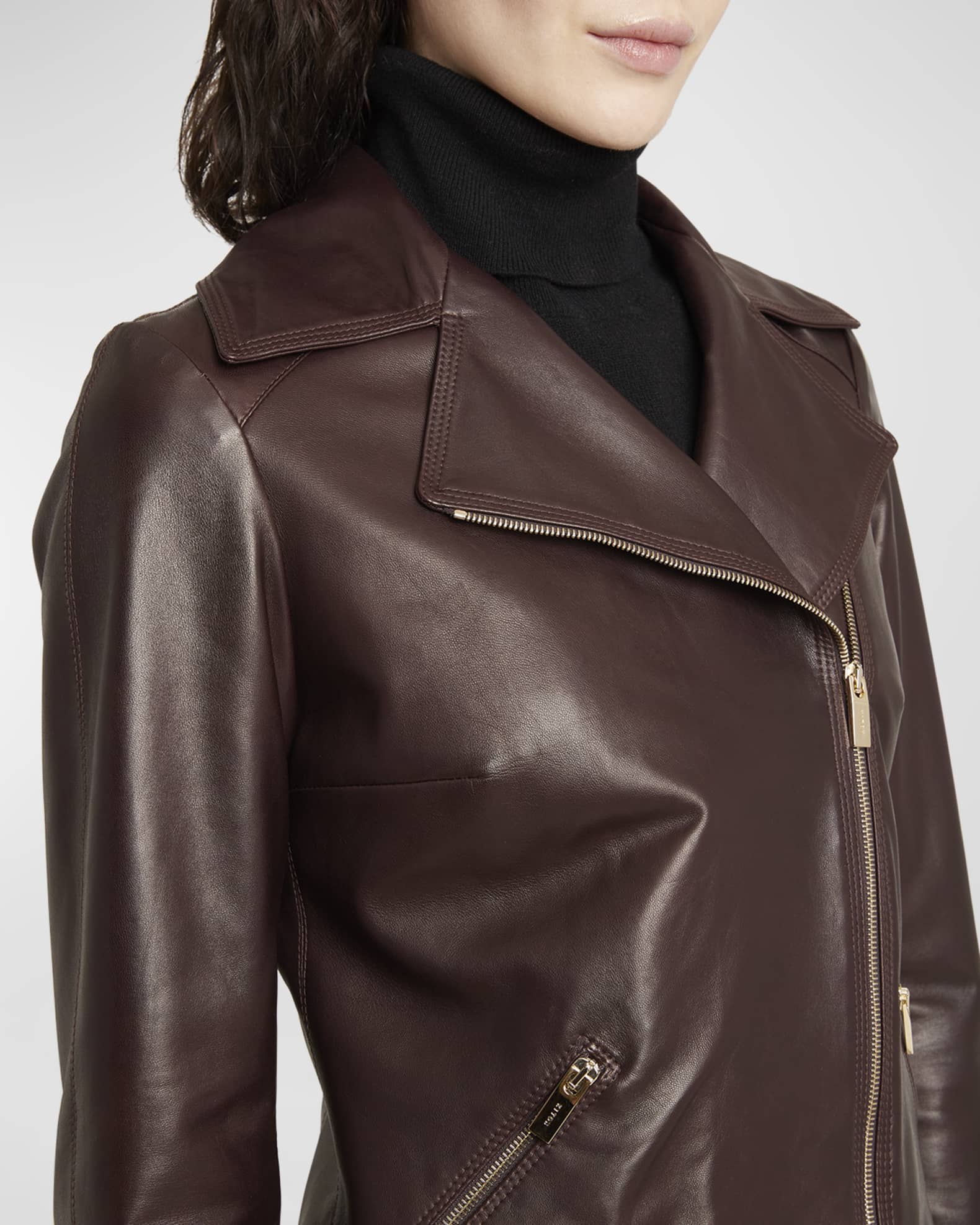 Kiton Golden-Hardware Leather Moto Jacket | Neiman Marcus