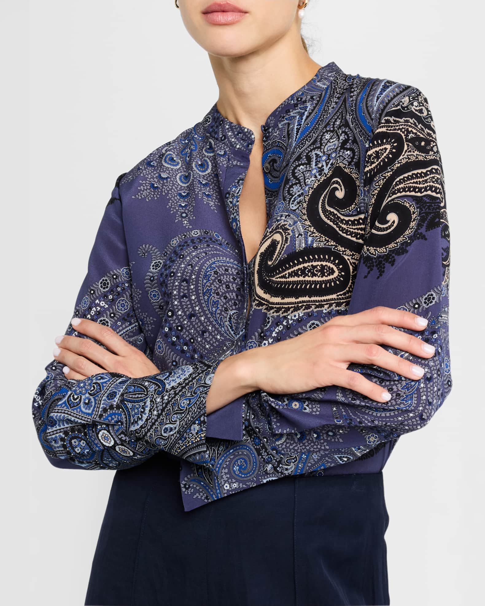 Kobi Halperin Bronson Paisley-Print Silk Blouse | Neiman Marcus
