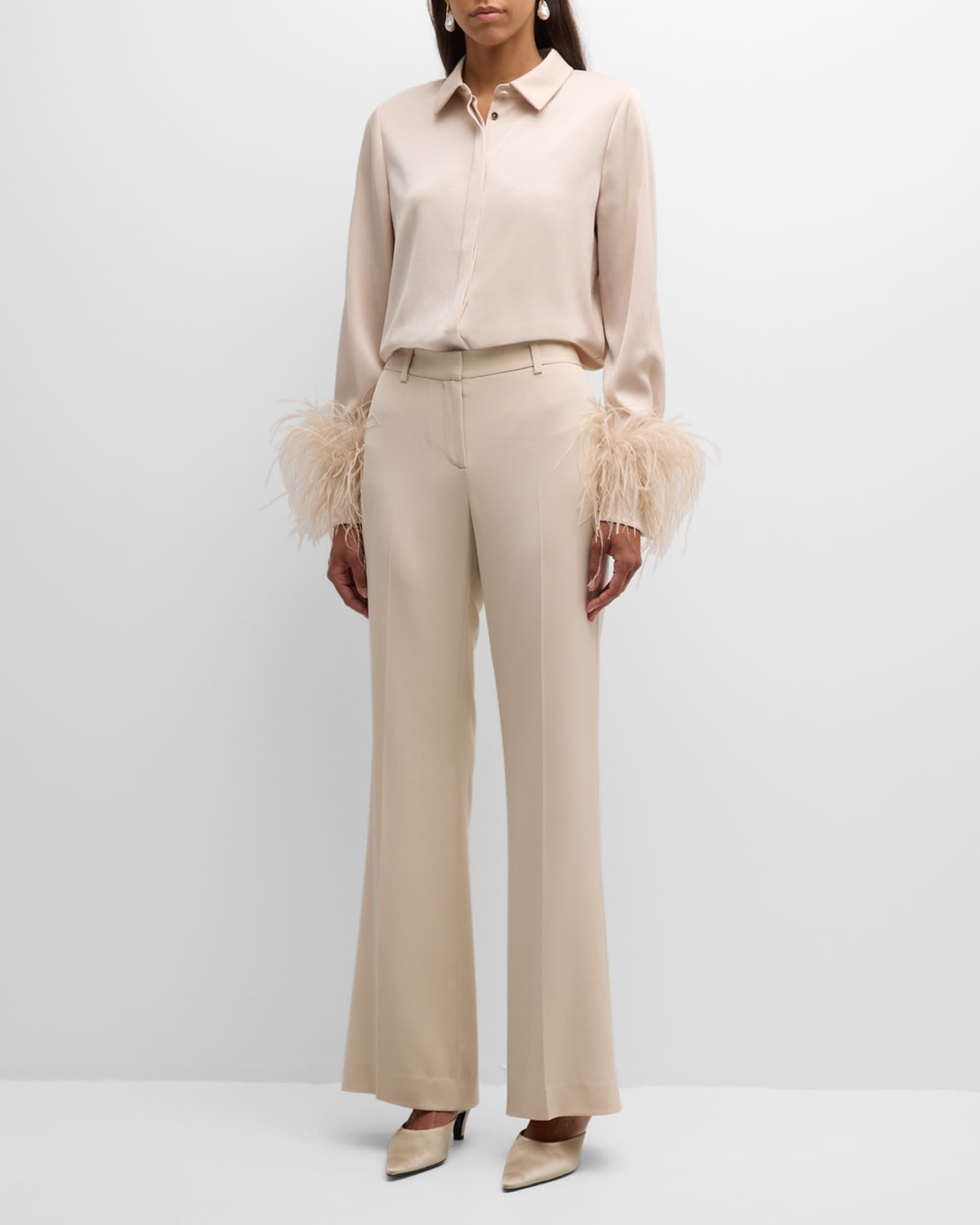 Kobi Halperin Murphy Feather-Trim Collared Blouse | Neiman Marcus