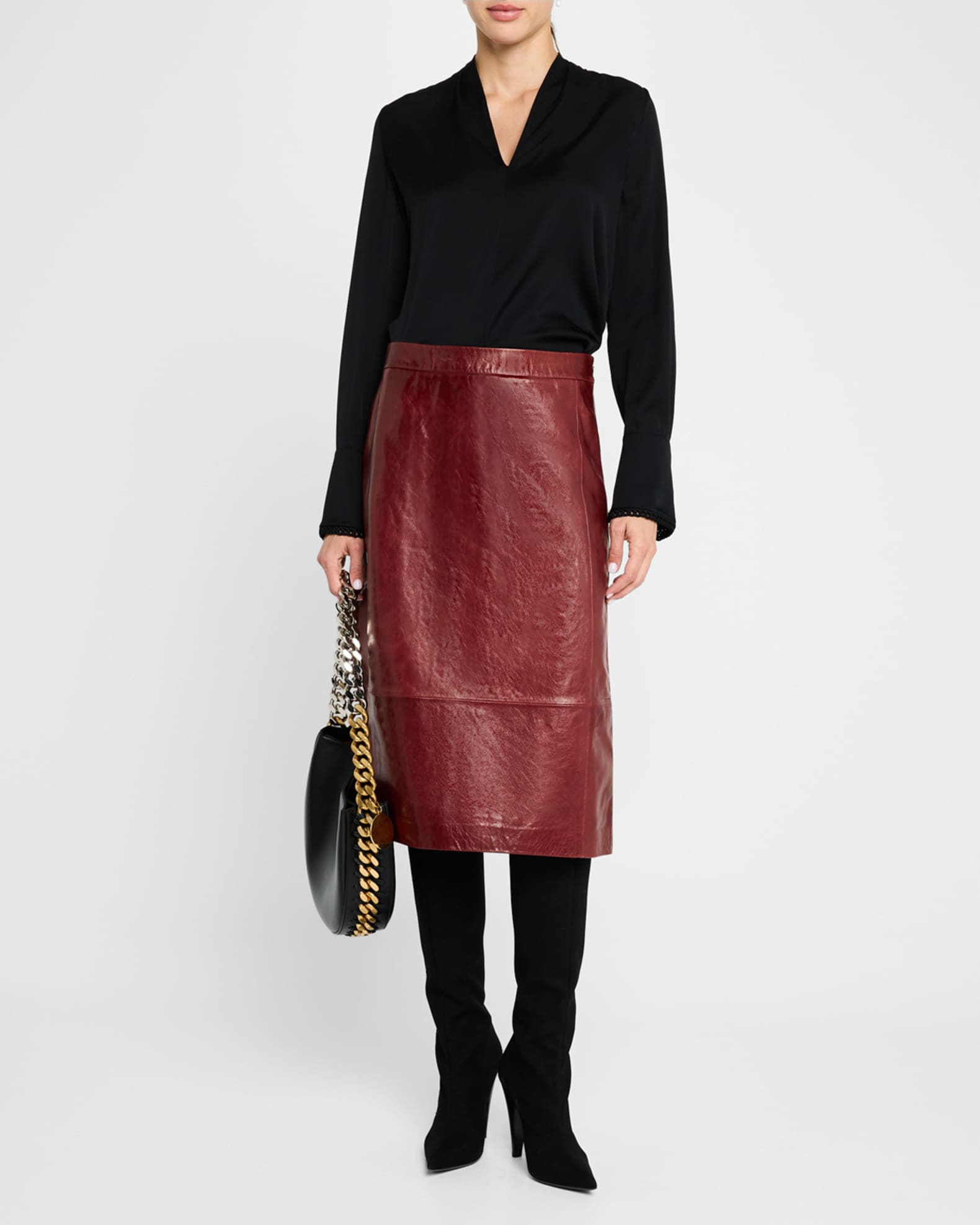 Kobi Halperin Hepburn A-Line Leather Midi Skirt | Neiman Marcus