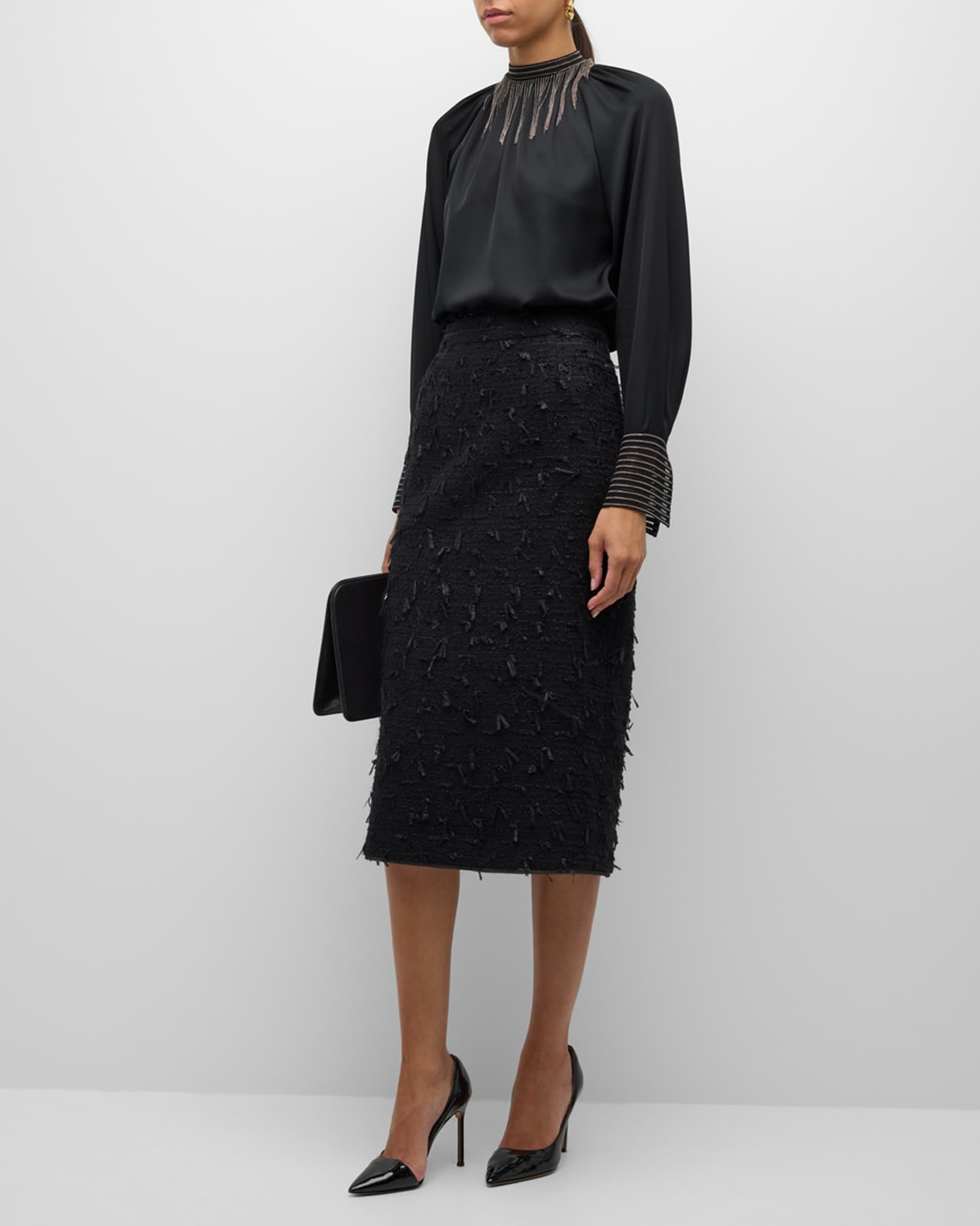 Kobi Halperin Long-Sleeve Blouse with Chain Neck Detail | Neiman Marcus