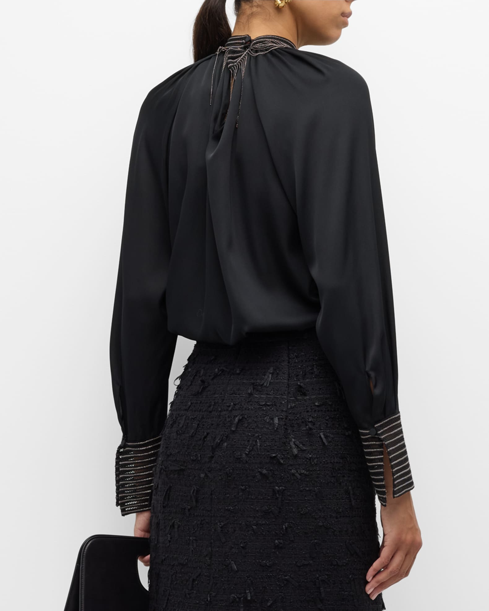 Kobi Halperin Long-Sleeve Blouse with Chain Neck Detail | Neiman Marcus