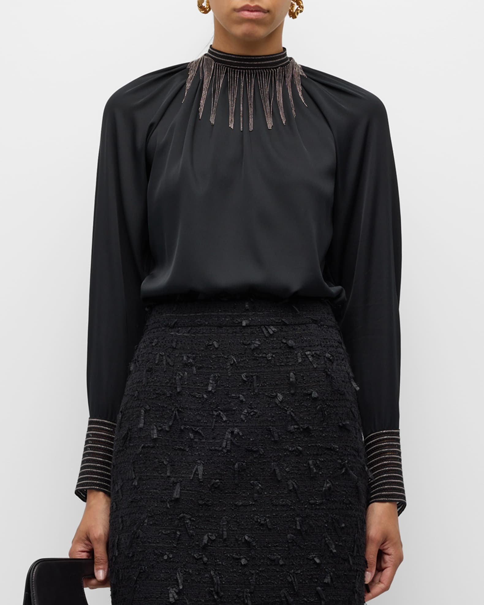 Kobi Halperin Long-Sleeve Blouse with Chain Neck Detail | Neiman Marcus