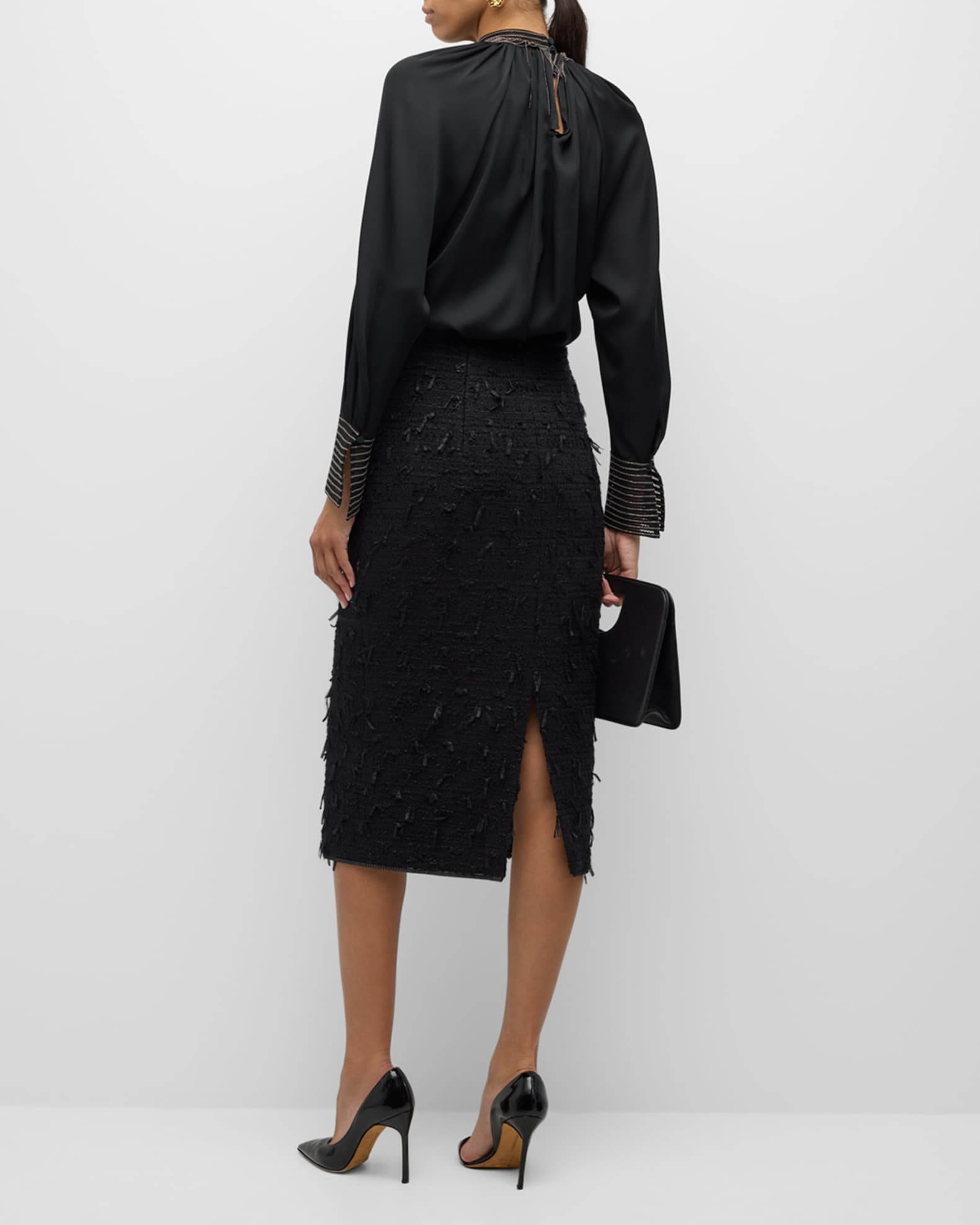 Kobi Halperin Long-Sleeve Blouse with Chain Neck Detail | Neiman Marcus