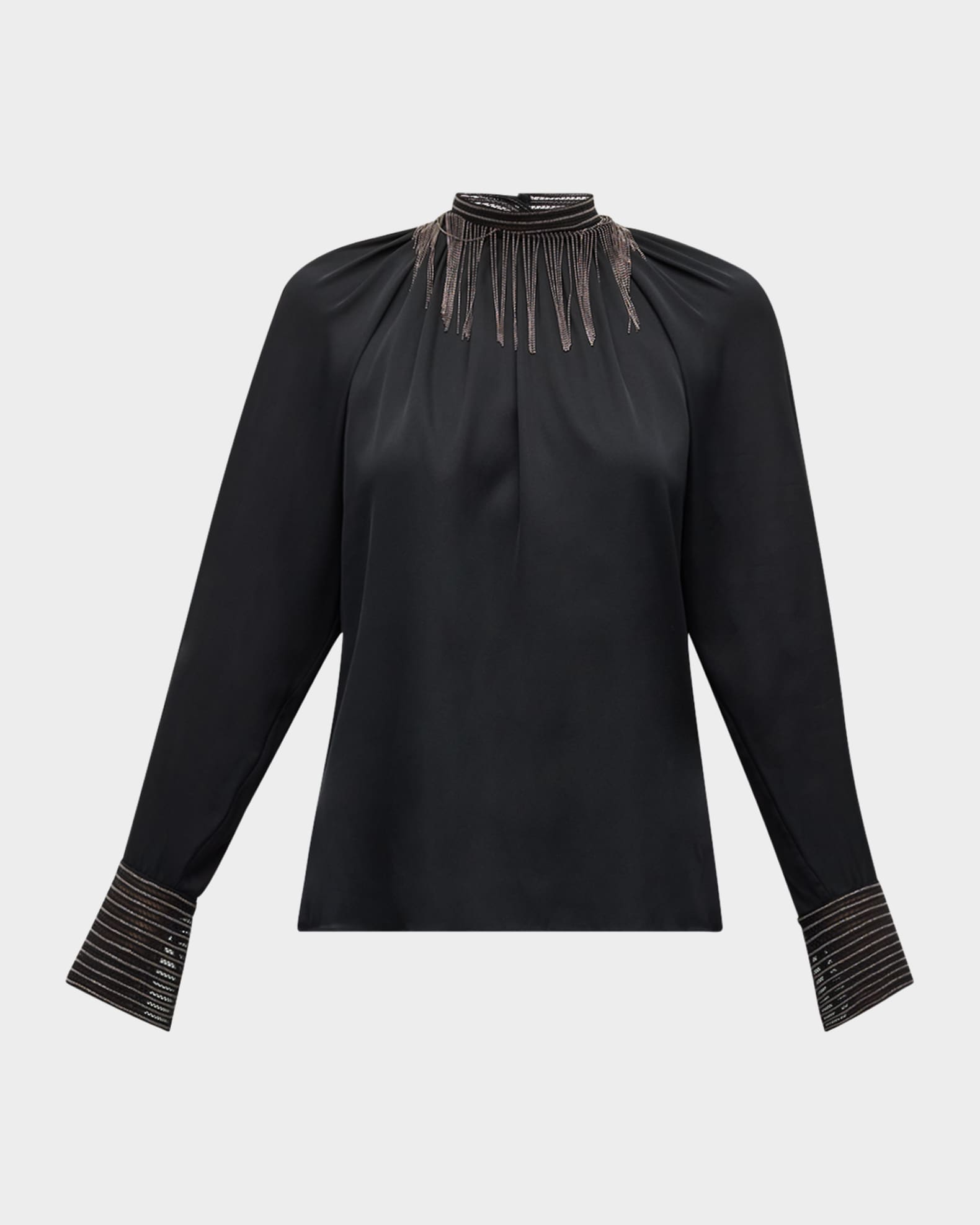 Kobi Halperin Long-Sleeve Blouse with Chain Neck Detail | Neiman Marcus