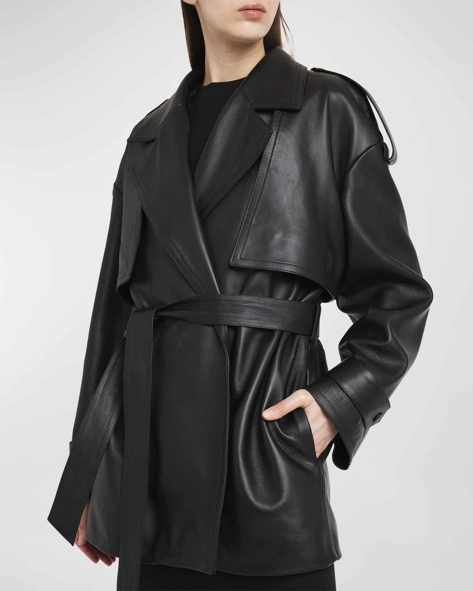 ARMARIUM Emma Leather Wrap Trench Jacket | Neiman Marcus