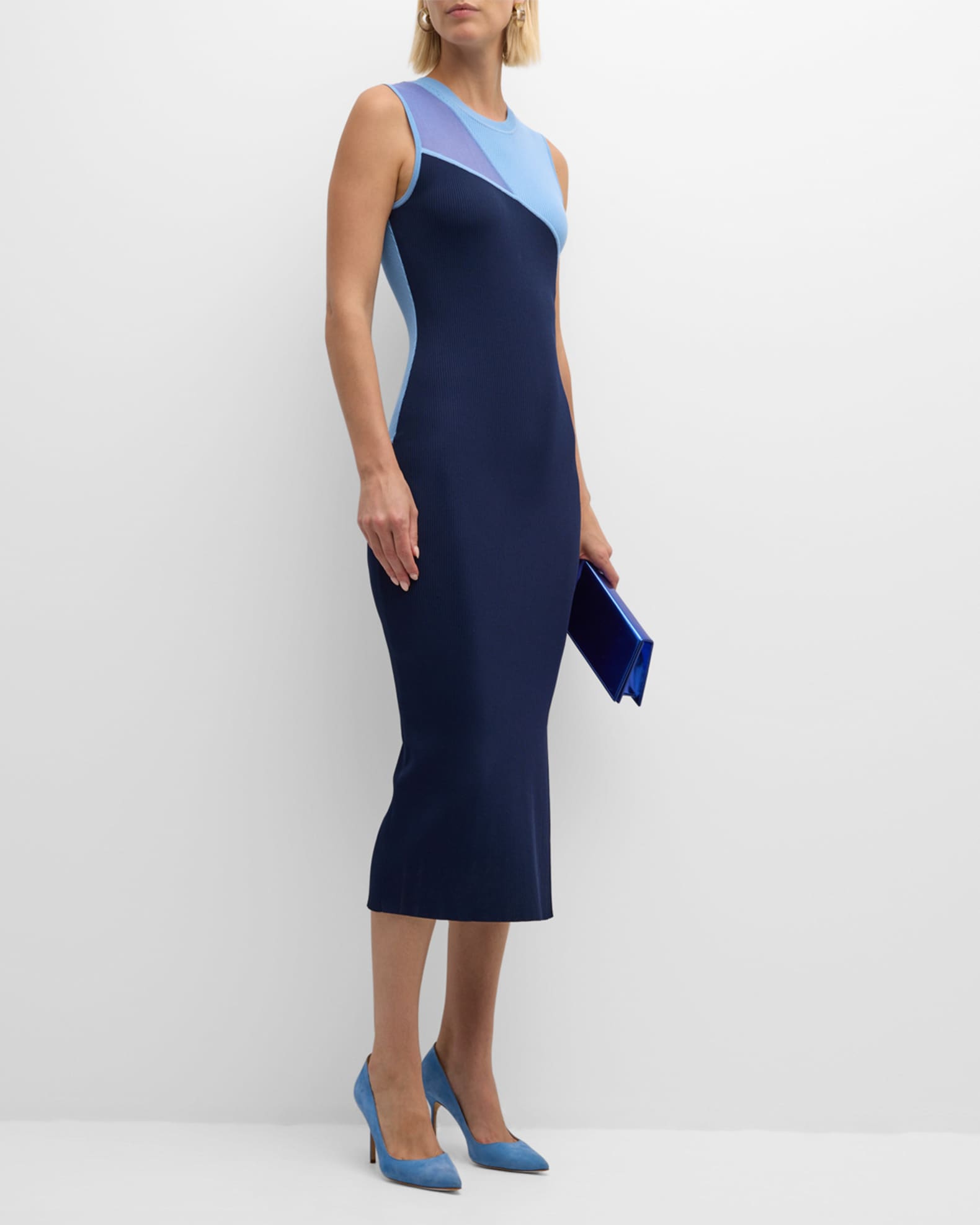 Milly Kyle Ribbed Colorblock Midi Dress | Neiman Marcus