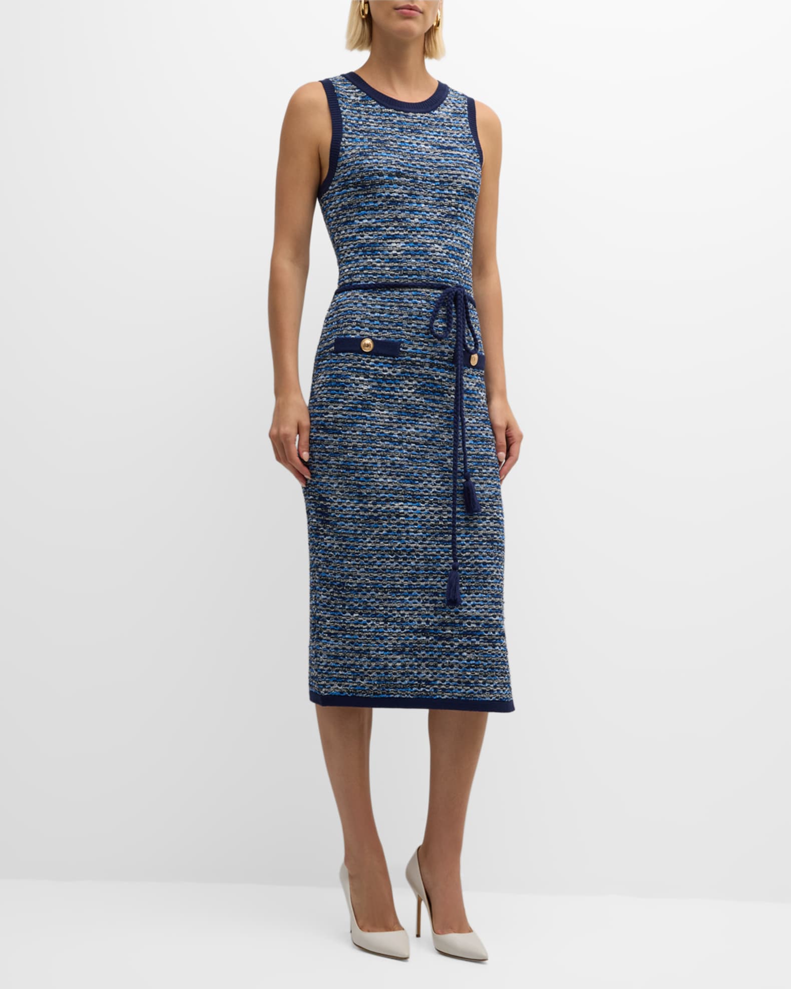 Milly Kim Belted Knit Bodycon Midi Dress | Neiman Marcus