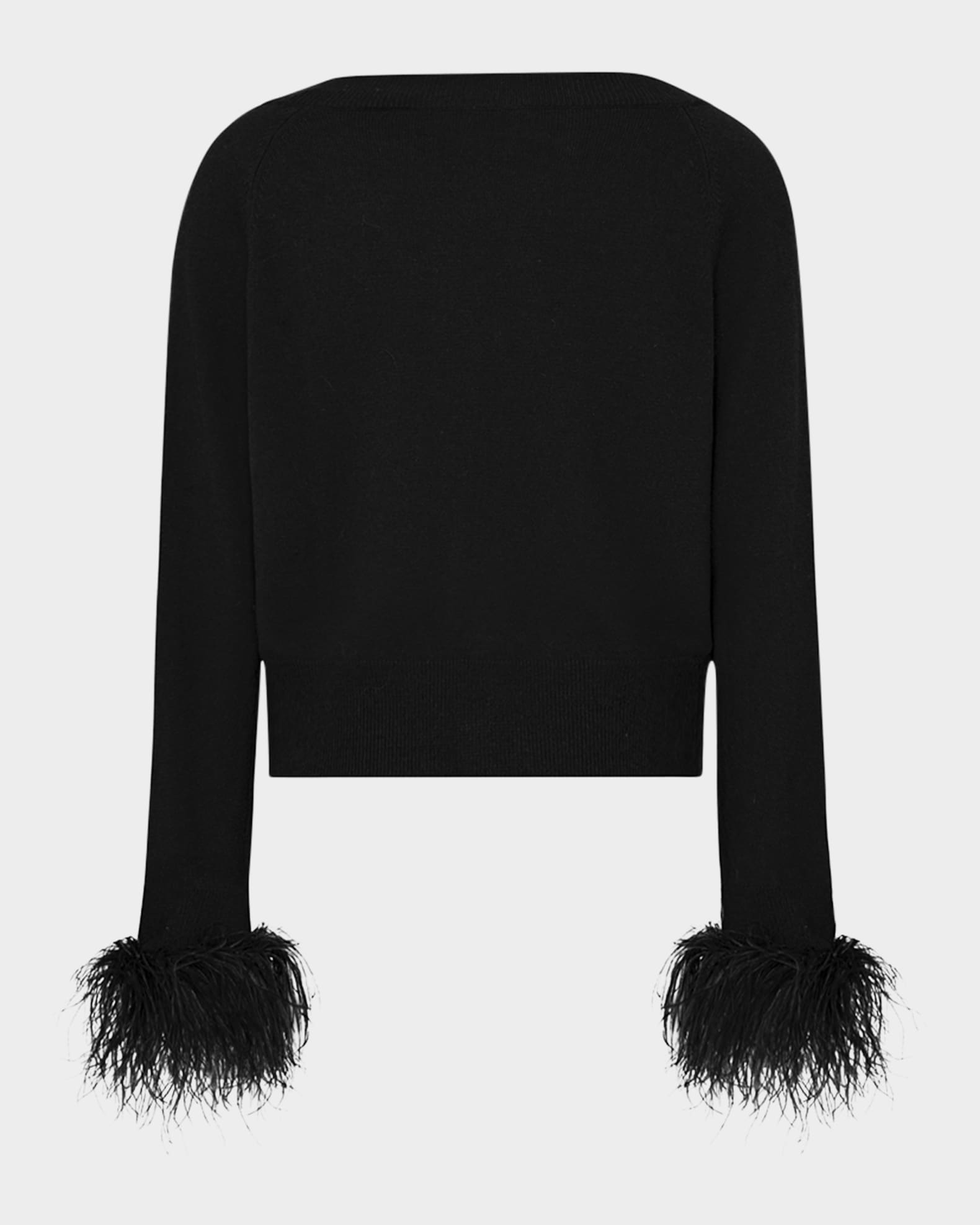 Milly Feather-Trim Wool-Cashmere Sweater | Neiman Marcus