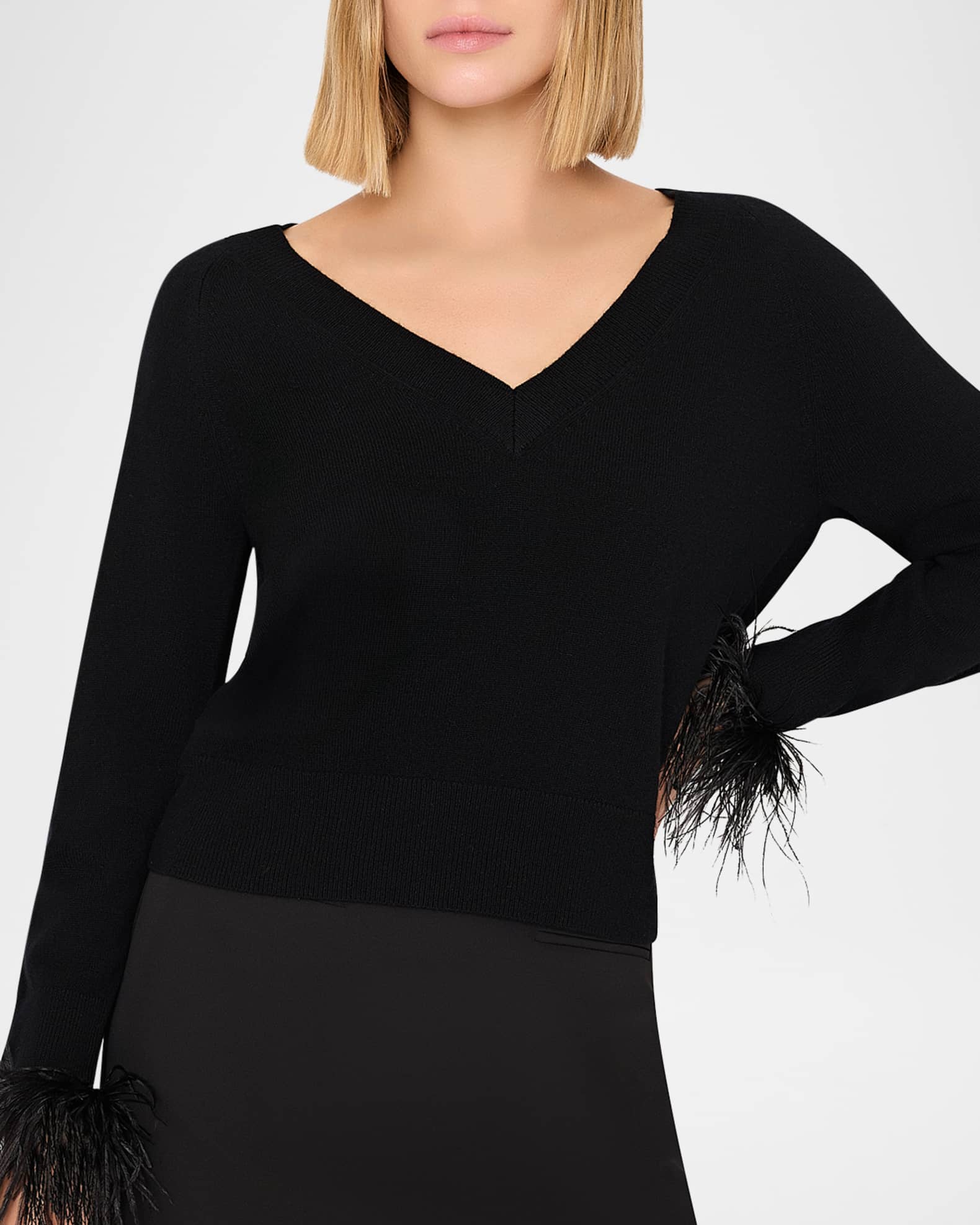 Feather-Trim Wool-Cashmere Sweater | Neiman Marcus