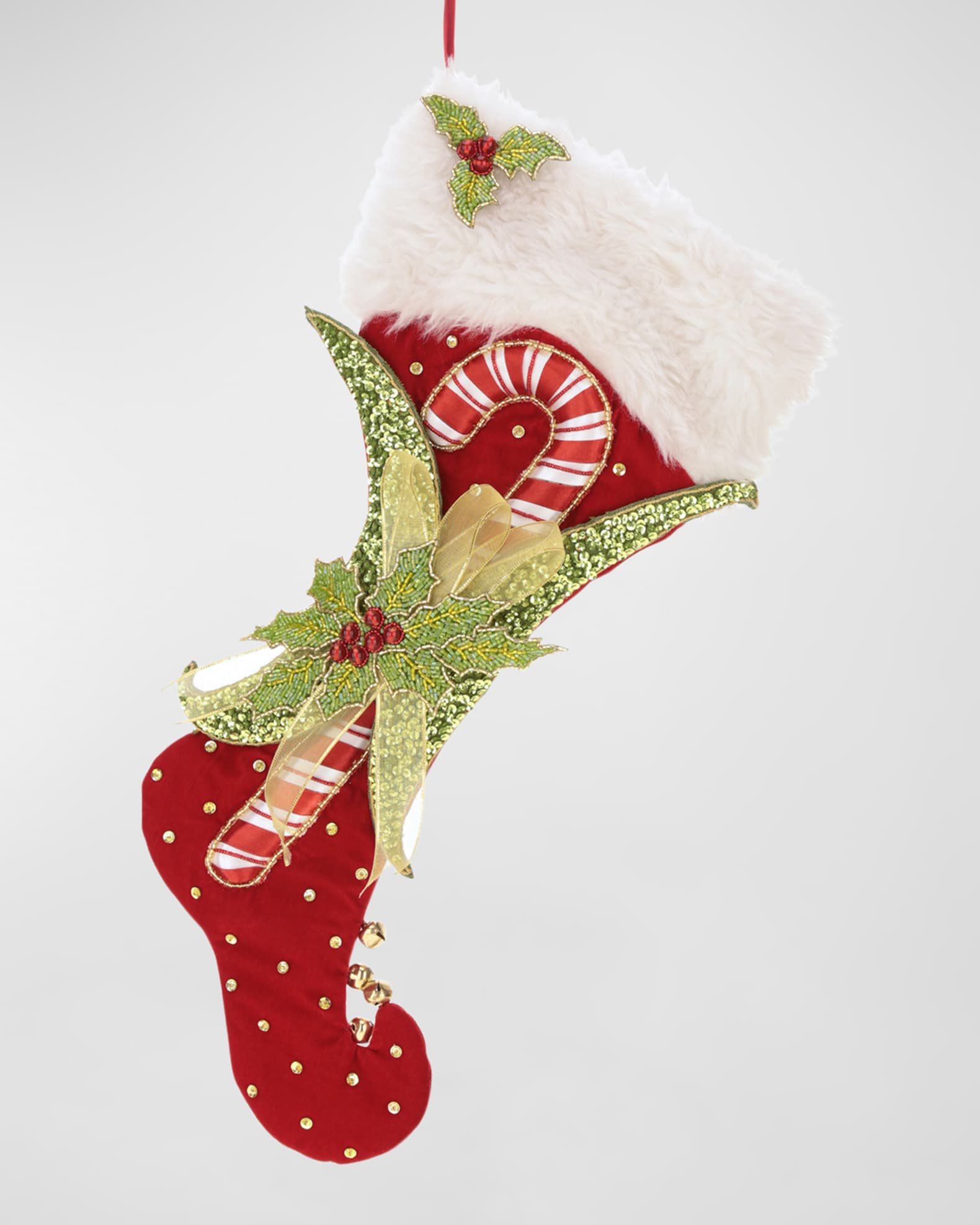Mark Roberts Candy Cane Holly Stocking, 24" | Neiman Marcus