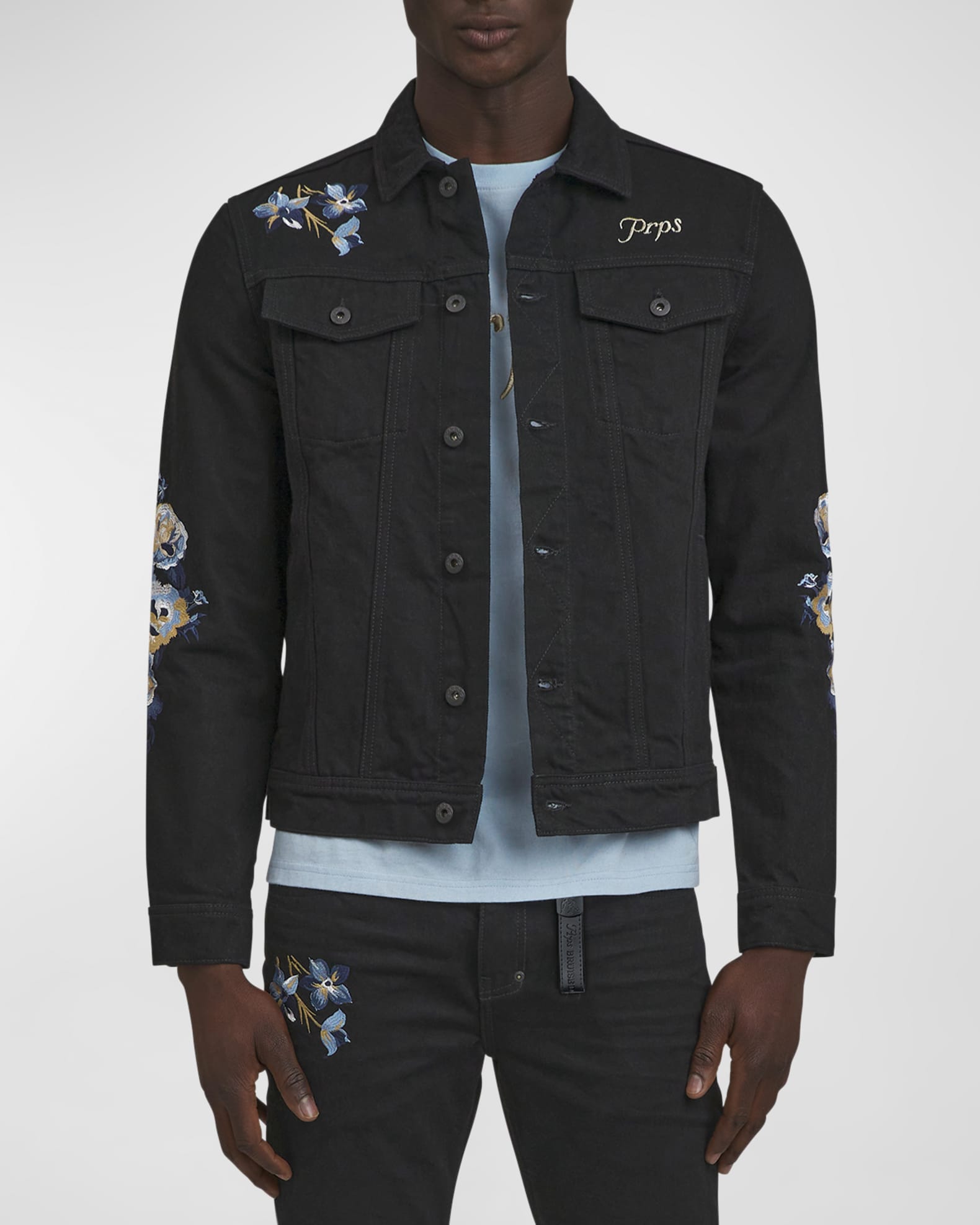 PRPS Men's Peony Embroidered Denim Jacket | Neiman Marcus