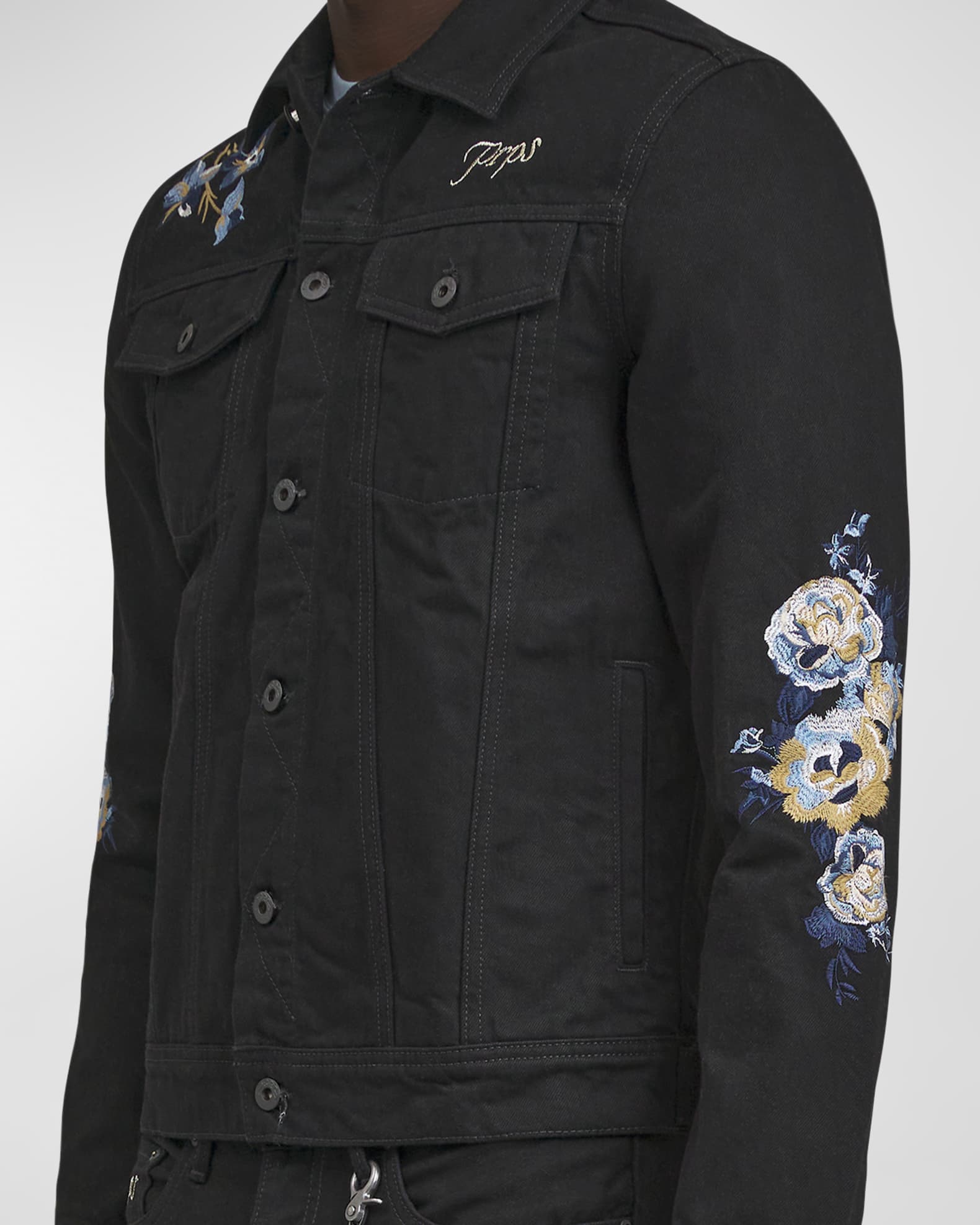 PRPS Men's Peony Embroidered Denim Jacket | Neiman Marcus
