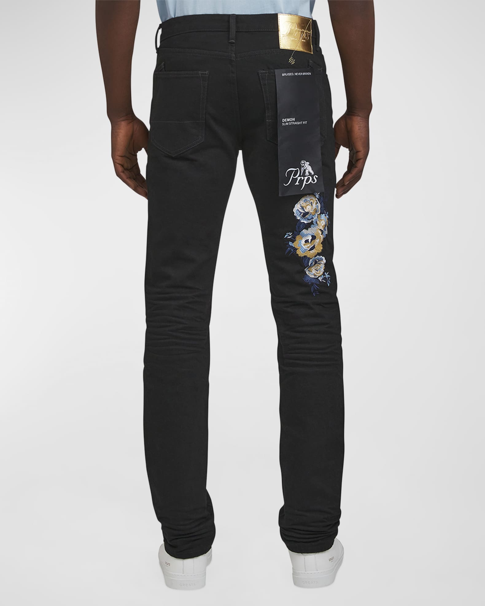 PRPS Men's Peony Embroidered Slim-Straight Pants | Neiman Marcus