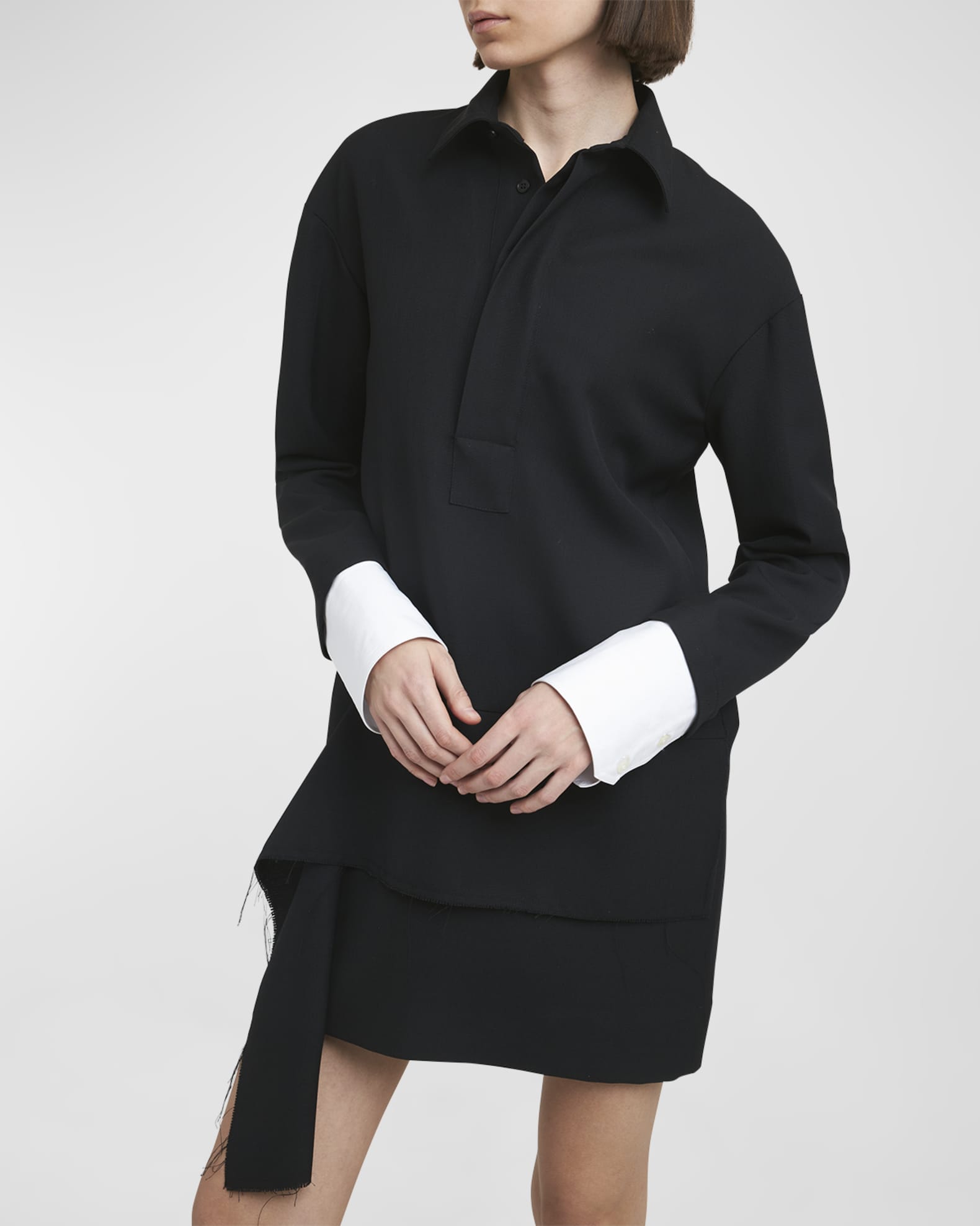 Plan C Contrast-Cuff Long-Sleeve Mini Shirtdress | Neiman Marcus
