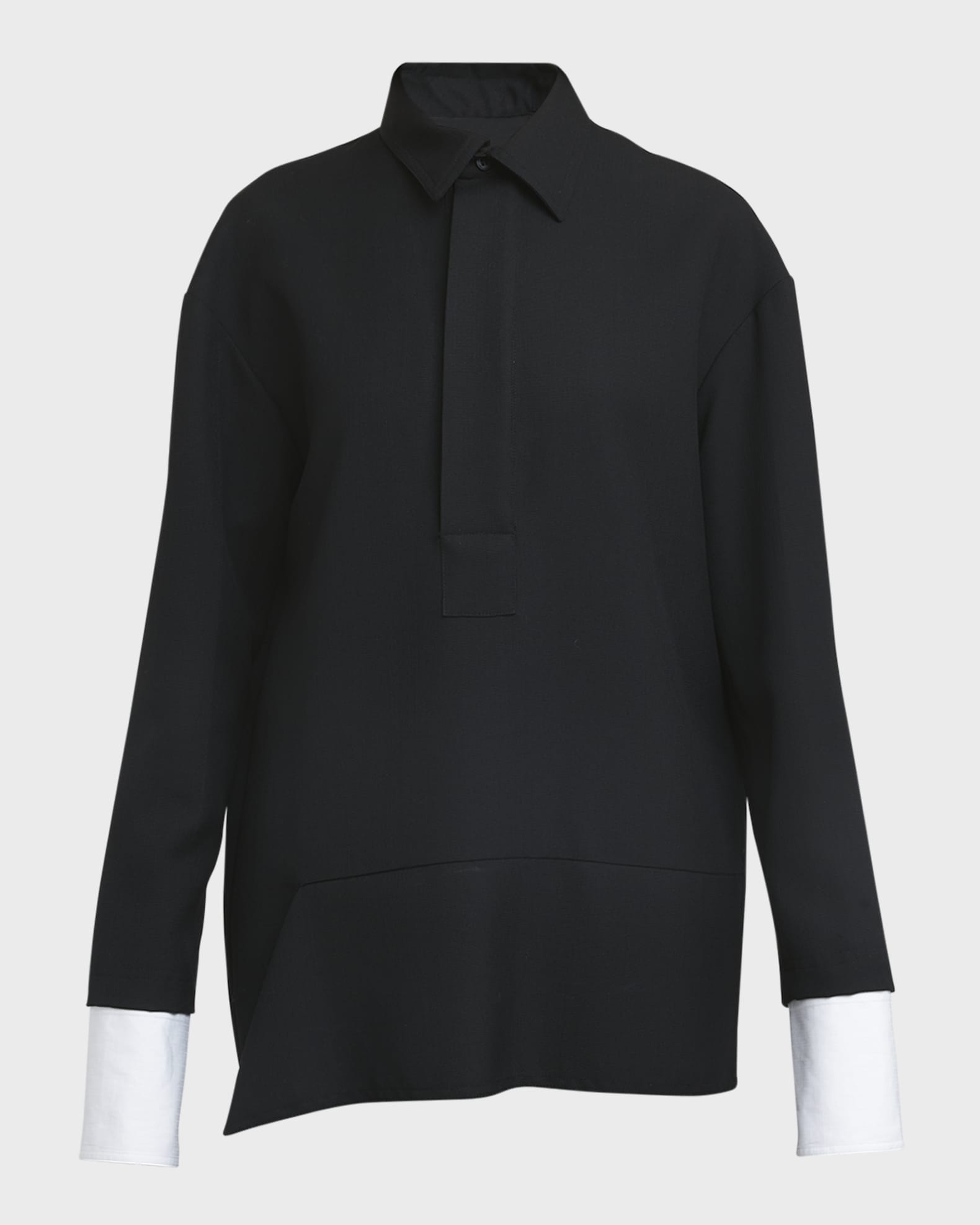 Plan C Contrast-Cuff Long-Sleeve Mini Shirtdress | Neiman Marcus