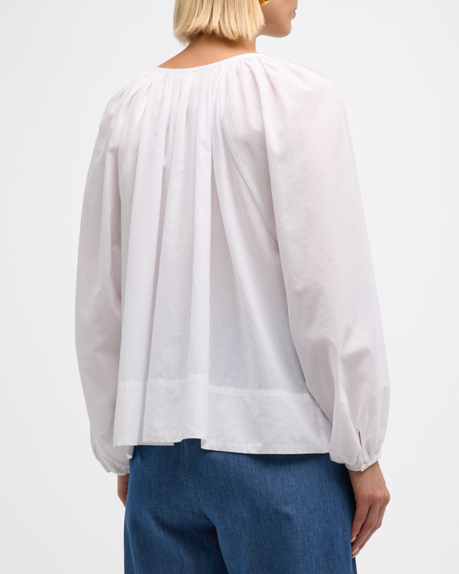 Xirena Harris Ruched Blouson-Sleeve Cotton Top | Neiman Marcus
