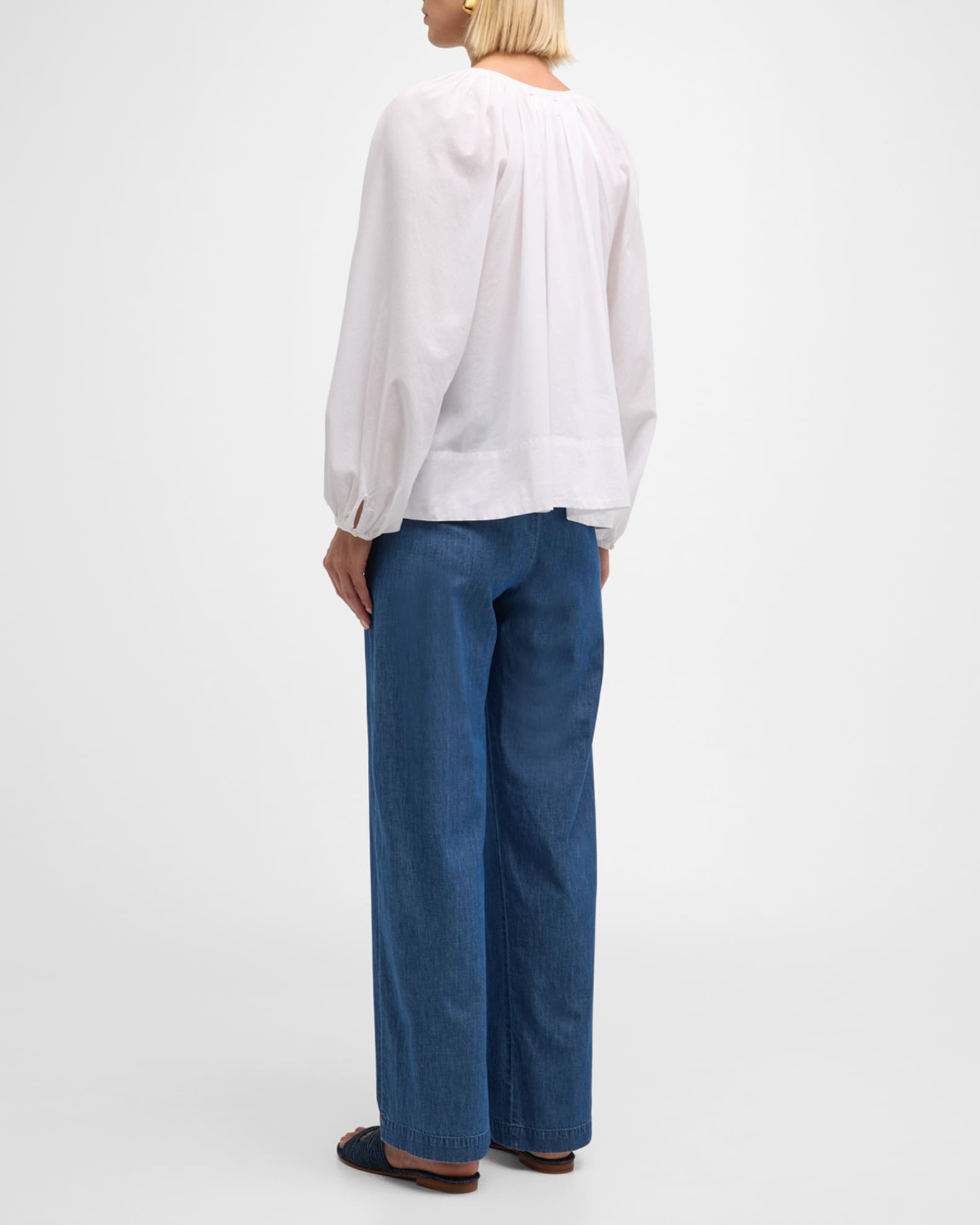 Xirena Harris Ruched Blouson-Sleeve Cotton Top | Neiman Marcus