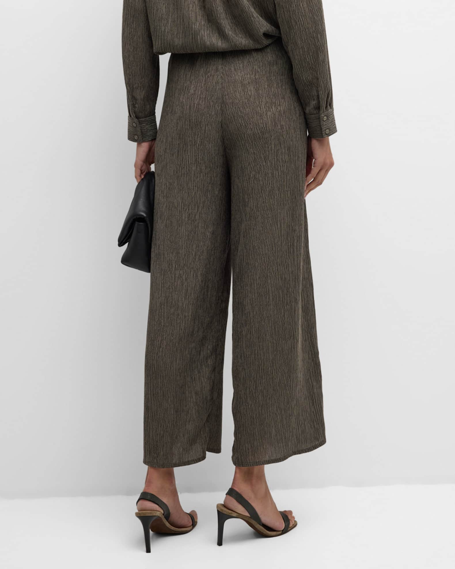 Eileen Fisher Petite Crinkled Wide-Leg Ankle Pants | Neiman Marcus