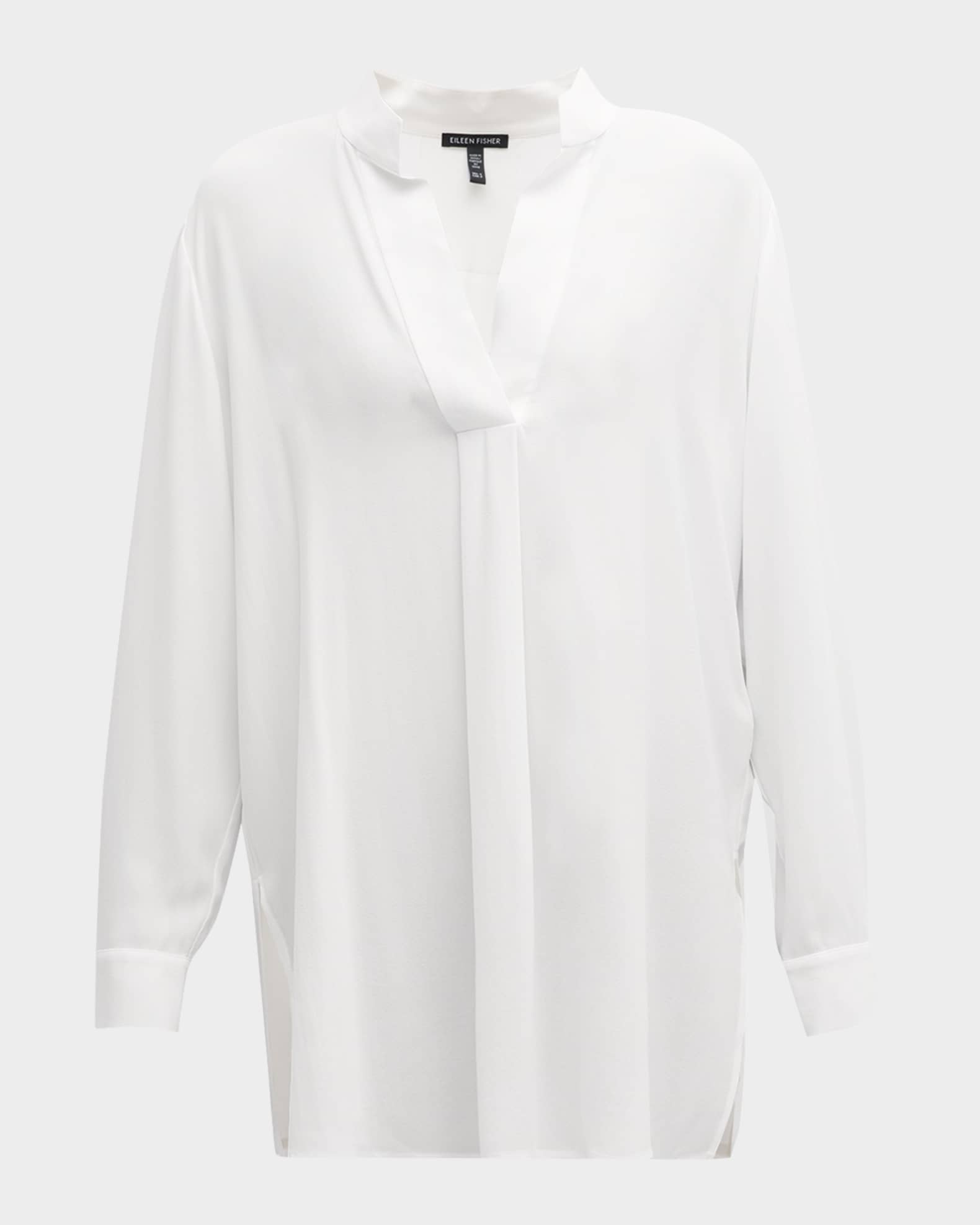 Eileen Fisher Pleated Silk Georgette Crepe Tunic | Neiman Marcus