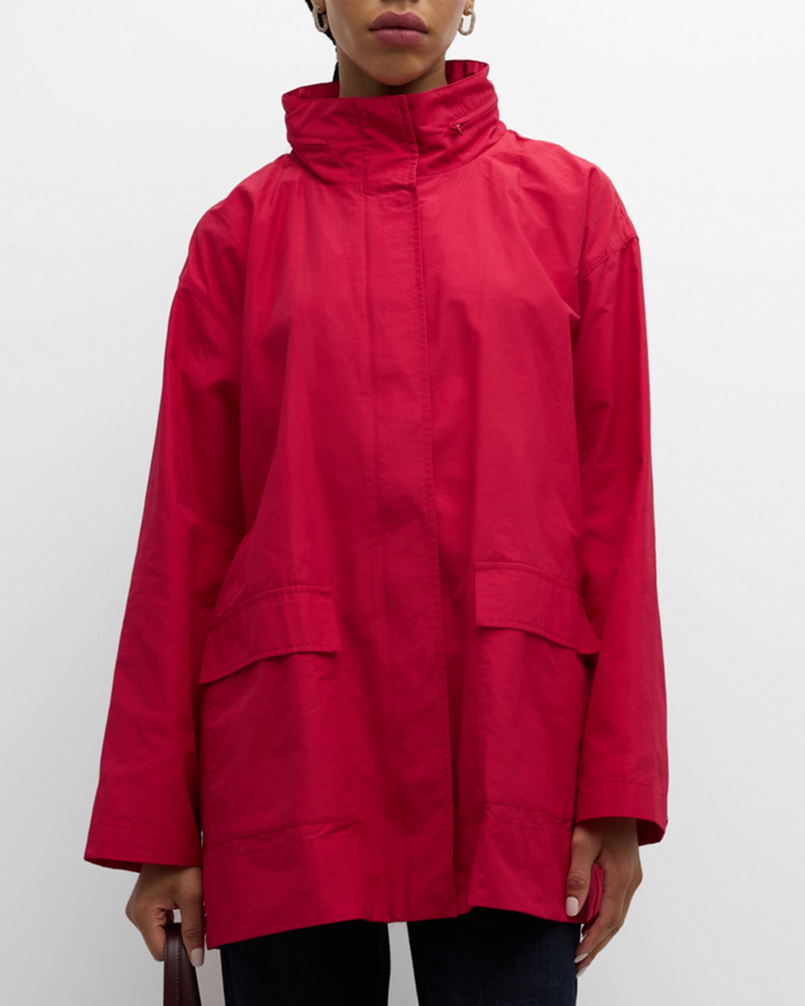 Eileen Fisher Stand-Collar Jacket with Hidden Hood | Neiman Marcus