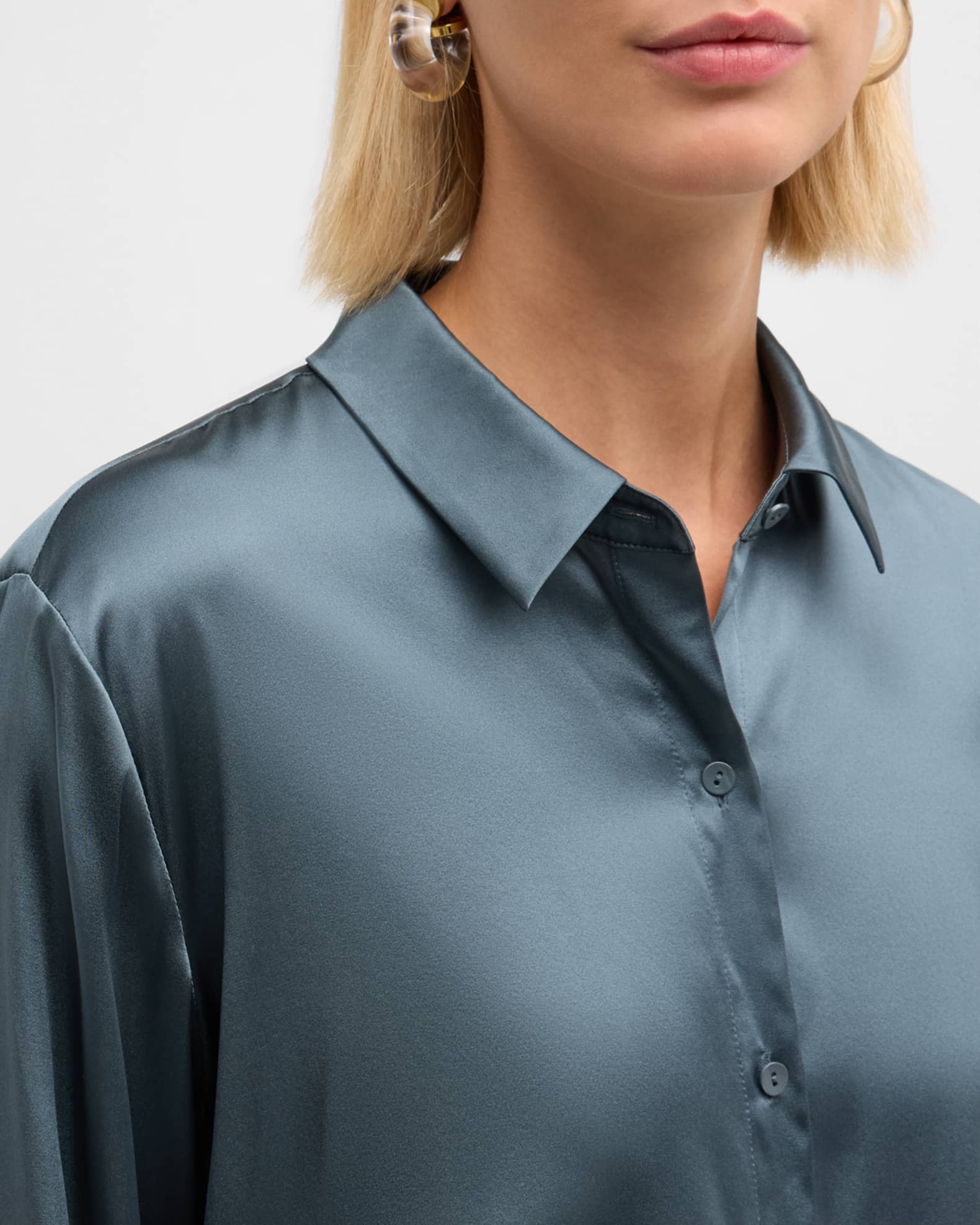 Eileen Fisher Button-Down Silk Charmeuse Shirt | Neiman Marcus