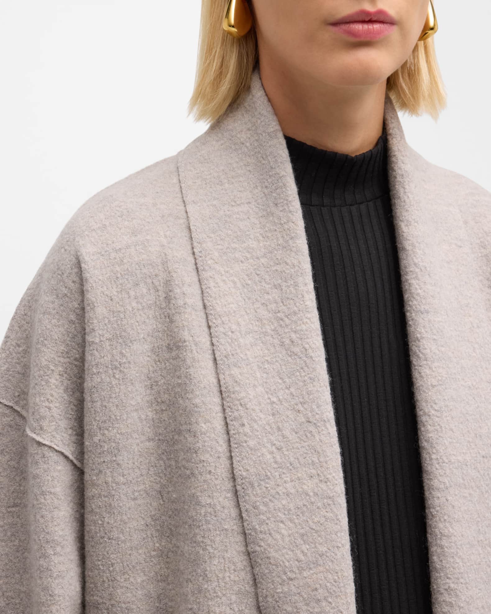 Eileen Fisher Lightweight Open-Front Boiled Wool Coat | Neiman Marcus