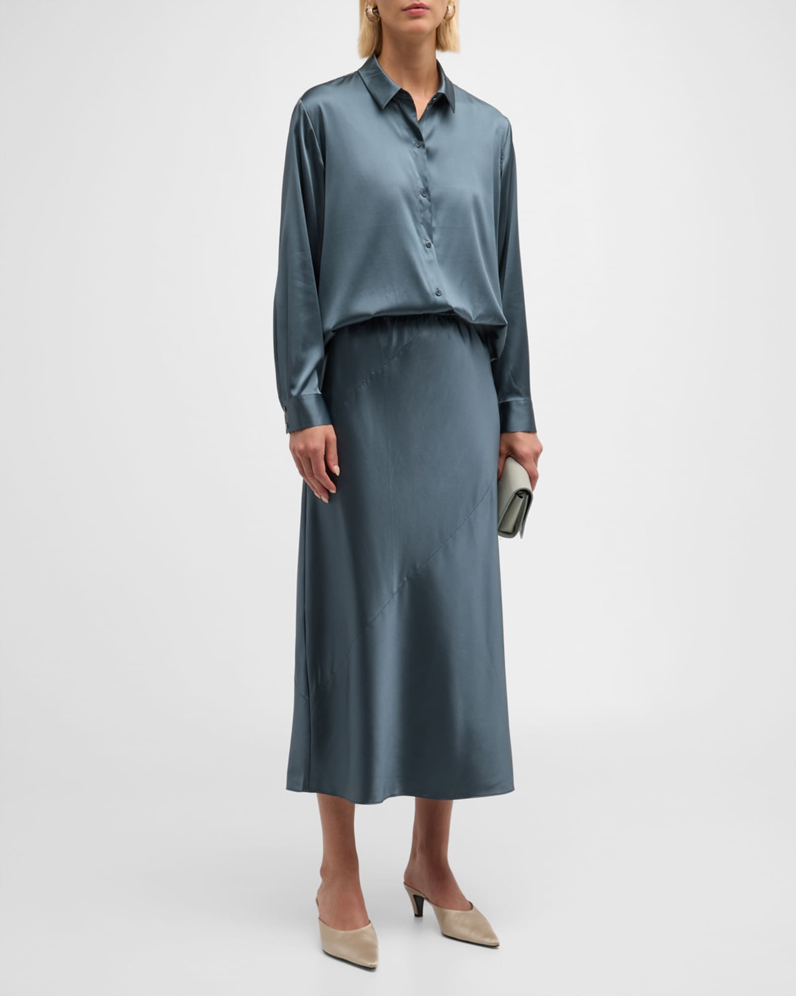 Eileen Fisher Petite Stretch Silk Charmeuse Easy Shirt | Neiman Marcus