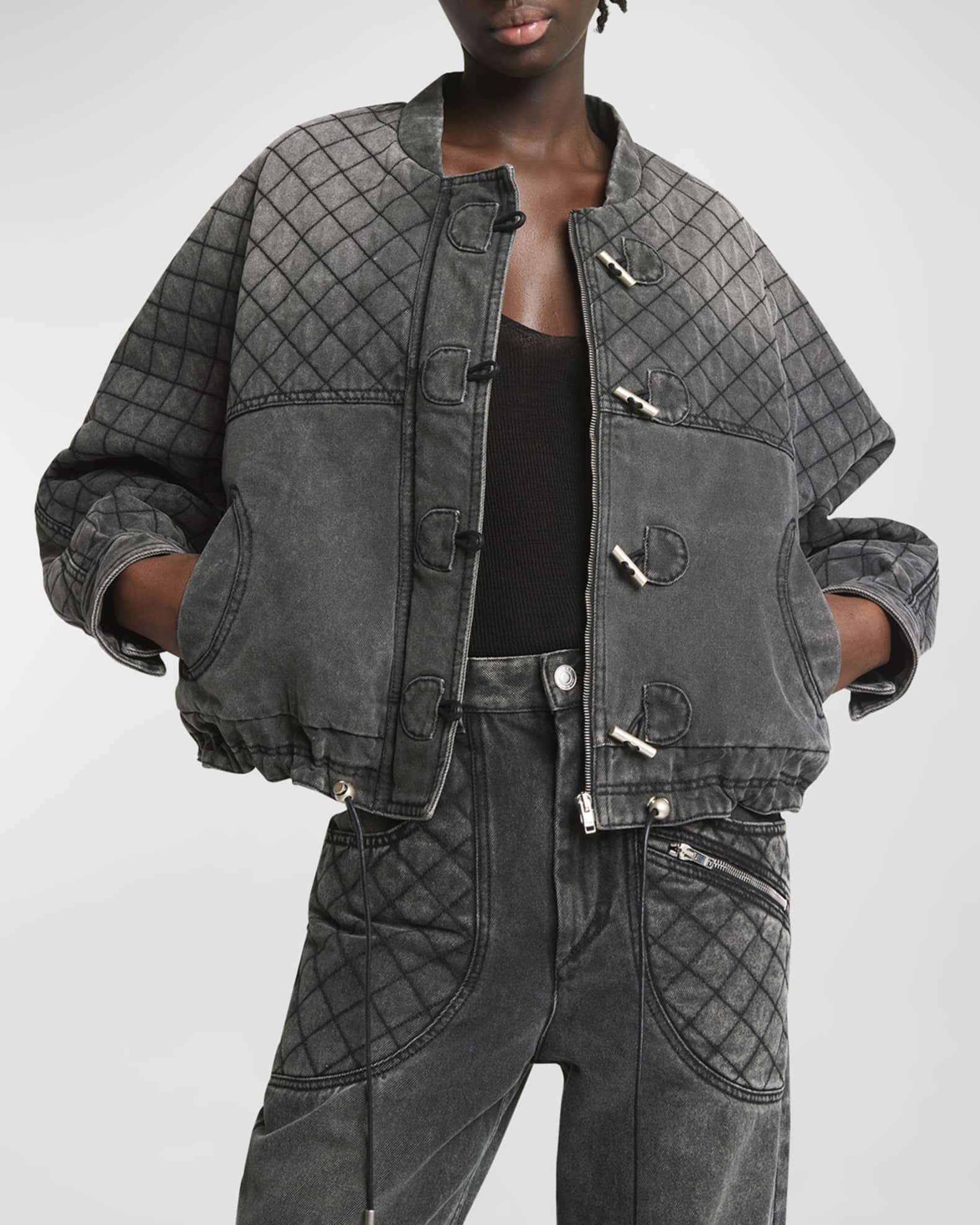 Isabel Marant Celiany Quilted Denim Bomber Jacket | Neiman Marcus