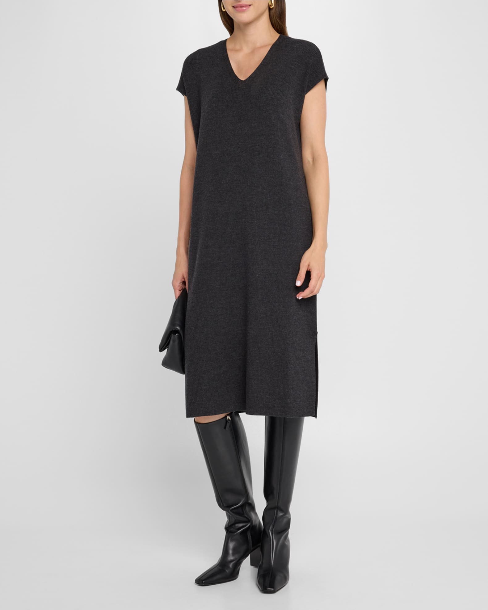 Eileen Fisher Ribbed Merino Wool Midi Dress | Neiman Marcus