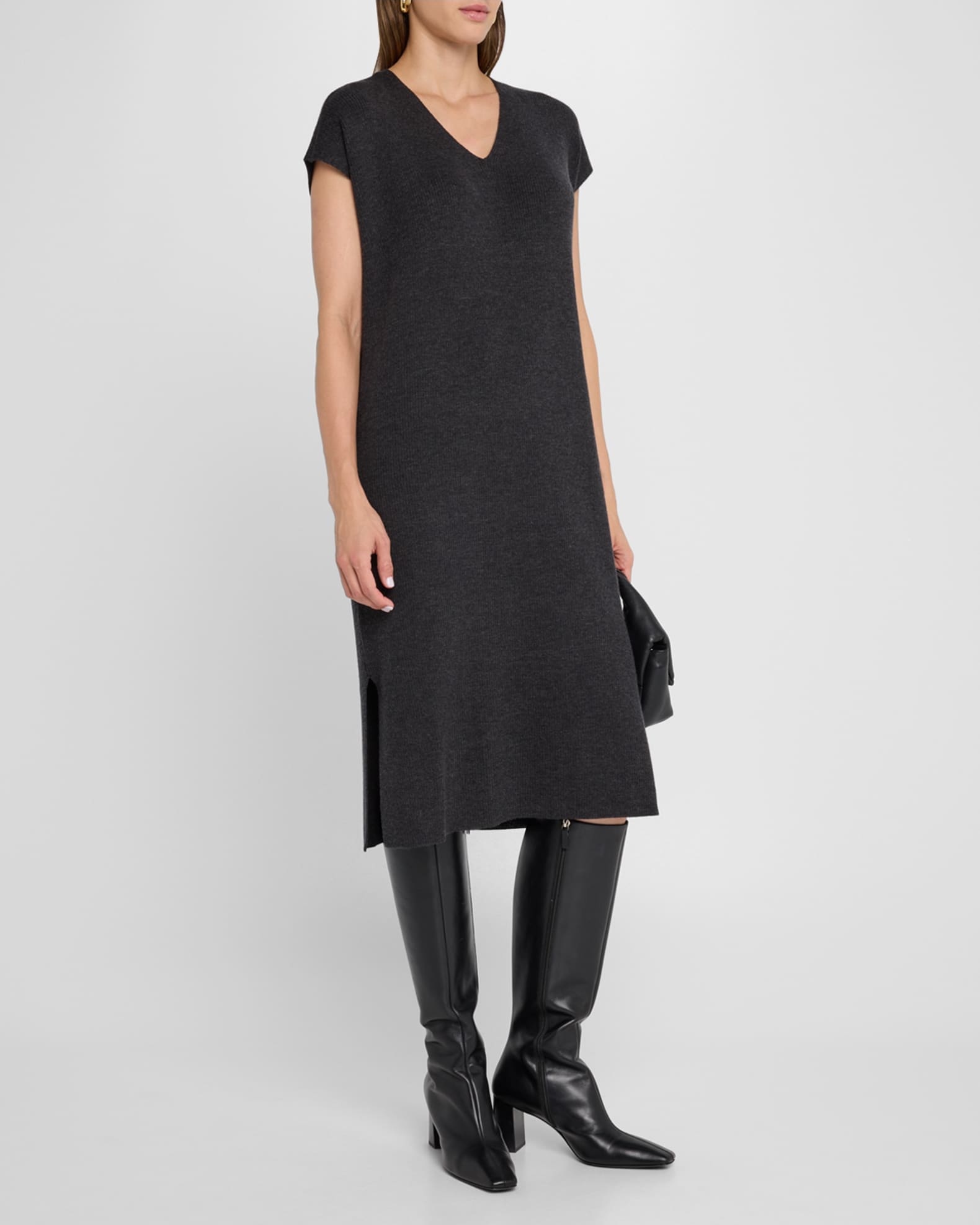 Eileen Fisher Petite Merino Wool Knit Midi Shift Dress | Neiman Marcus