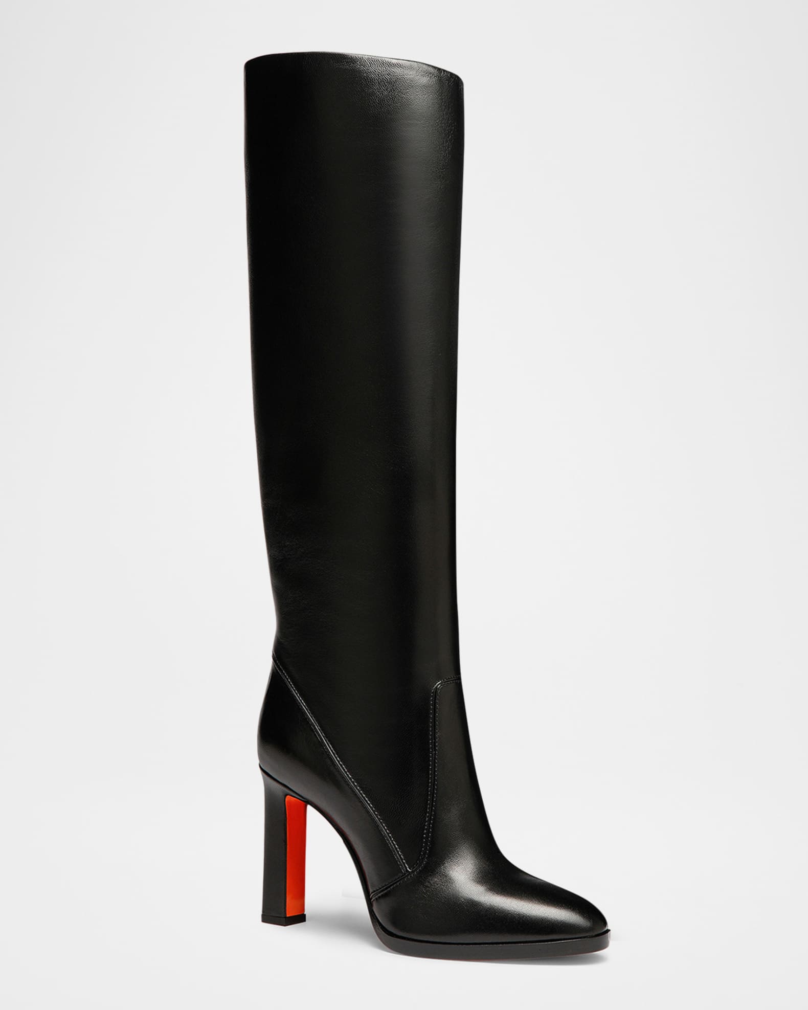 Santoni Andy Leather Stiletto Knee Boots | Neiman Marcus